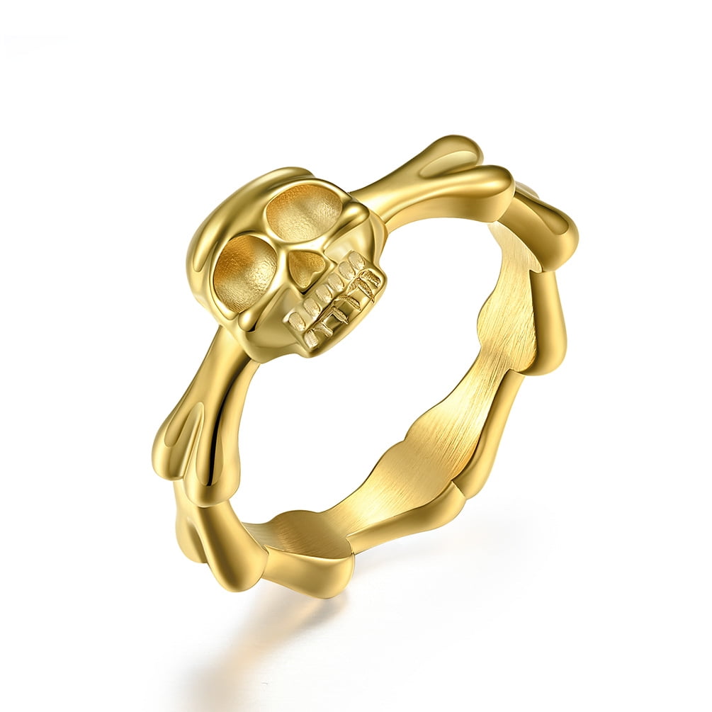 Punk 14K Yellow Gold Gothic Skull Ring For Men Women Jewelry Gold ...