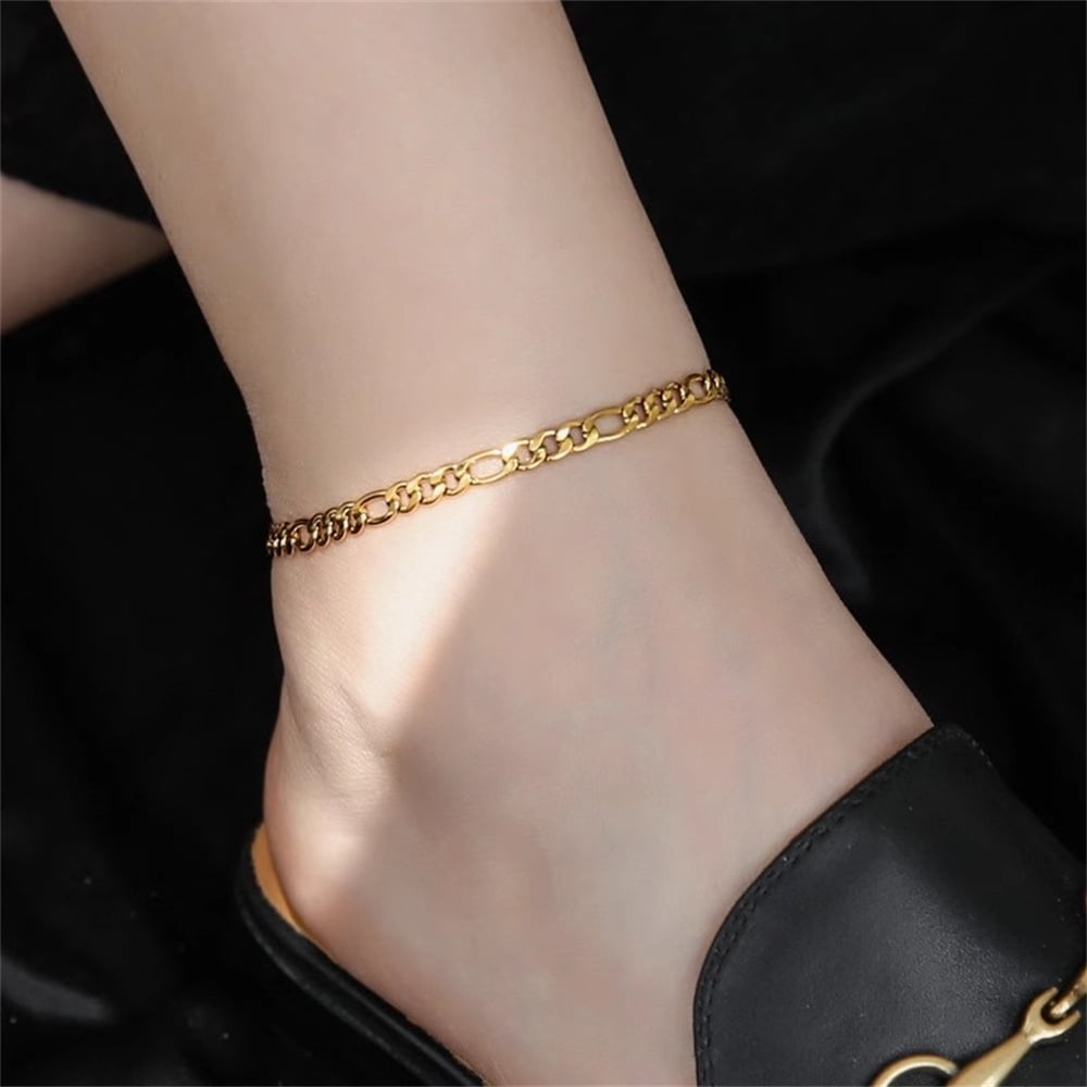Punk 4mm Figaro Foot Leg Chain Link Ankle Bracelet Female 14K Yellow ...