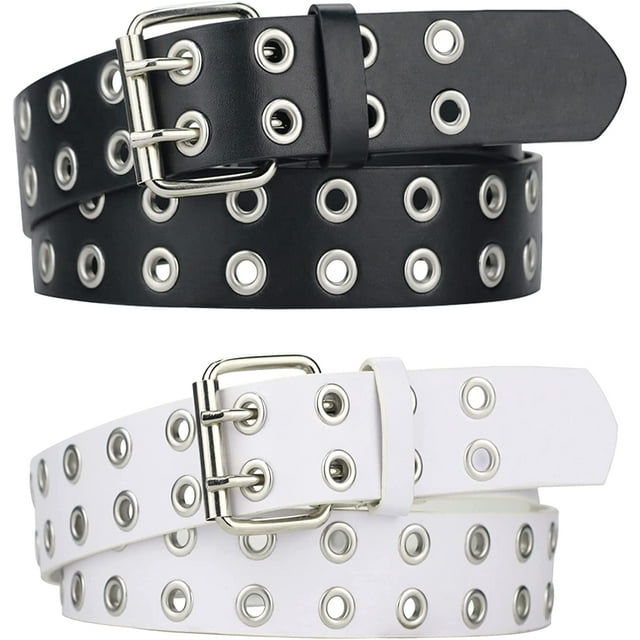 Punk Belts, Double Grommet Belts, 43*1.5in Wide Holes PU Leather Belts ...