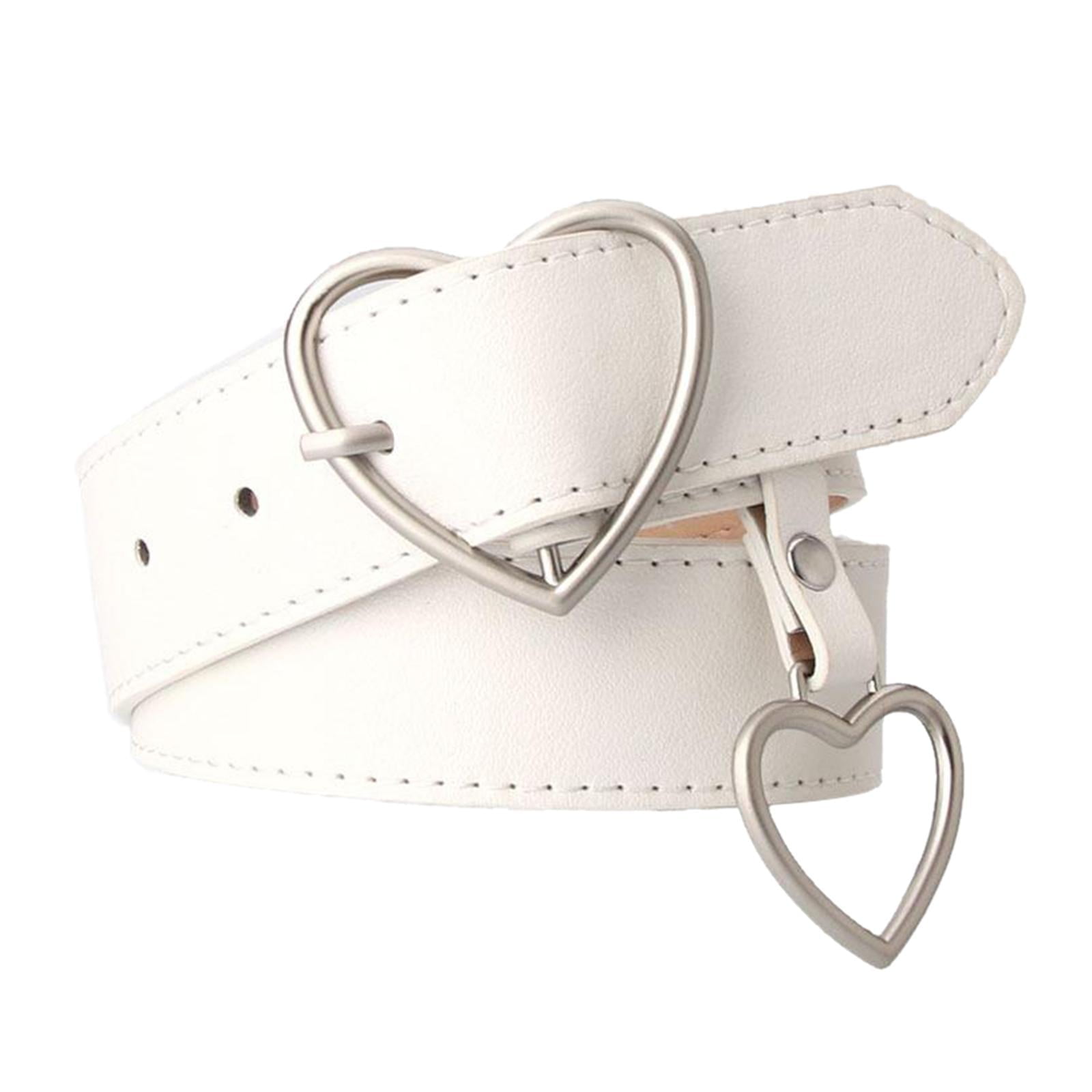 Punk Belts for Women PU Waist Belts with Heart-shaped Buckle White ...