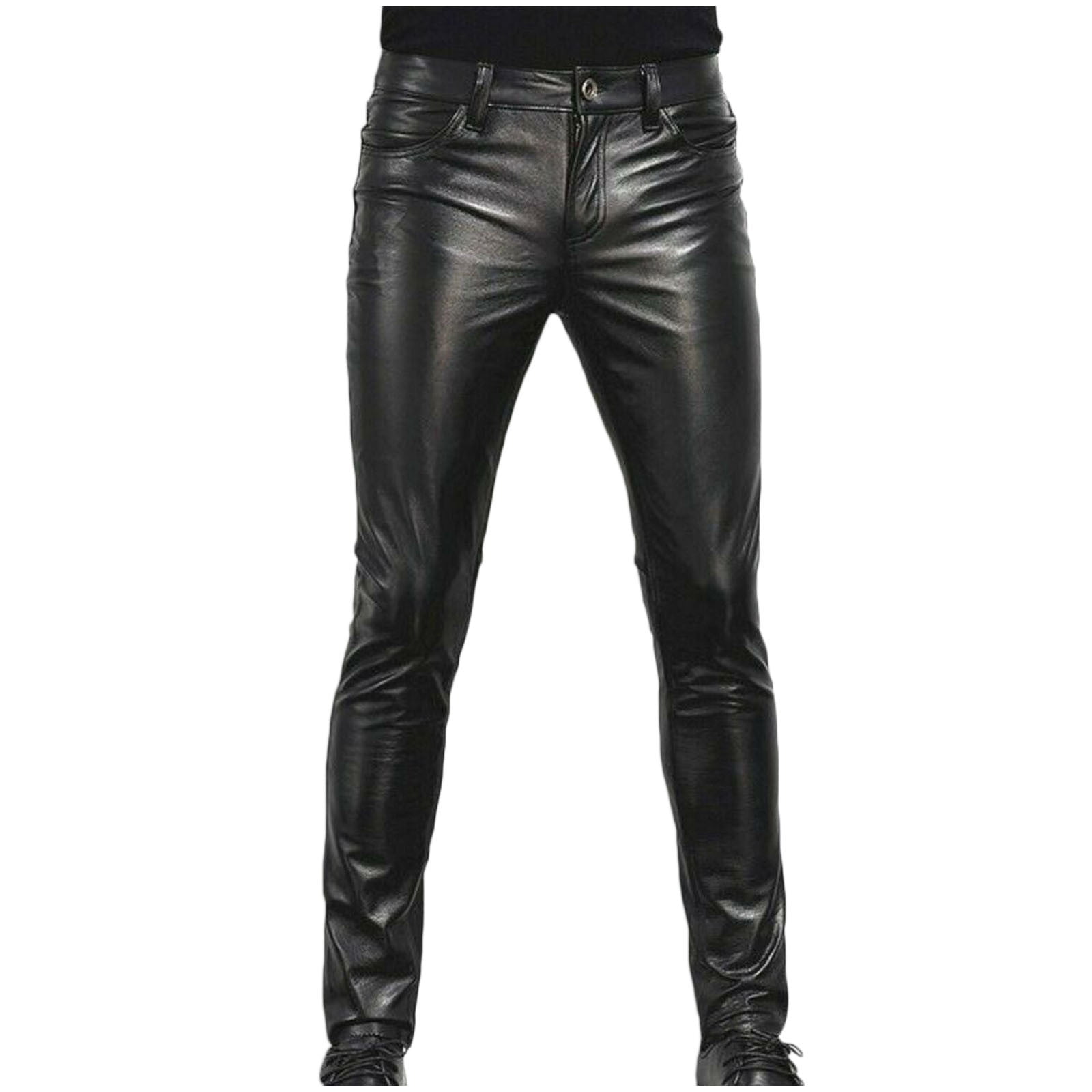 Punk Biker Pants for Men Faux Leather Skinny Motorcycle Pants Gothic ...