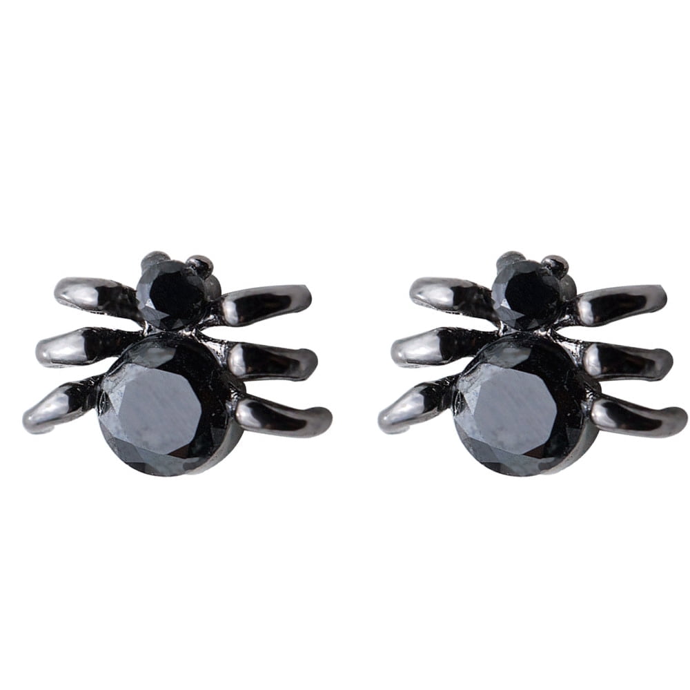 Punk Black Spider Stud Earrings Sterling Silver CZ Small Cartilage ...