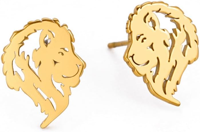 Punk Crown Lion Head Stud Earrings Stainless Steel Tiny Cute Small ...
