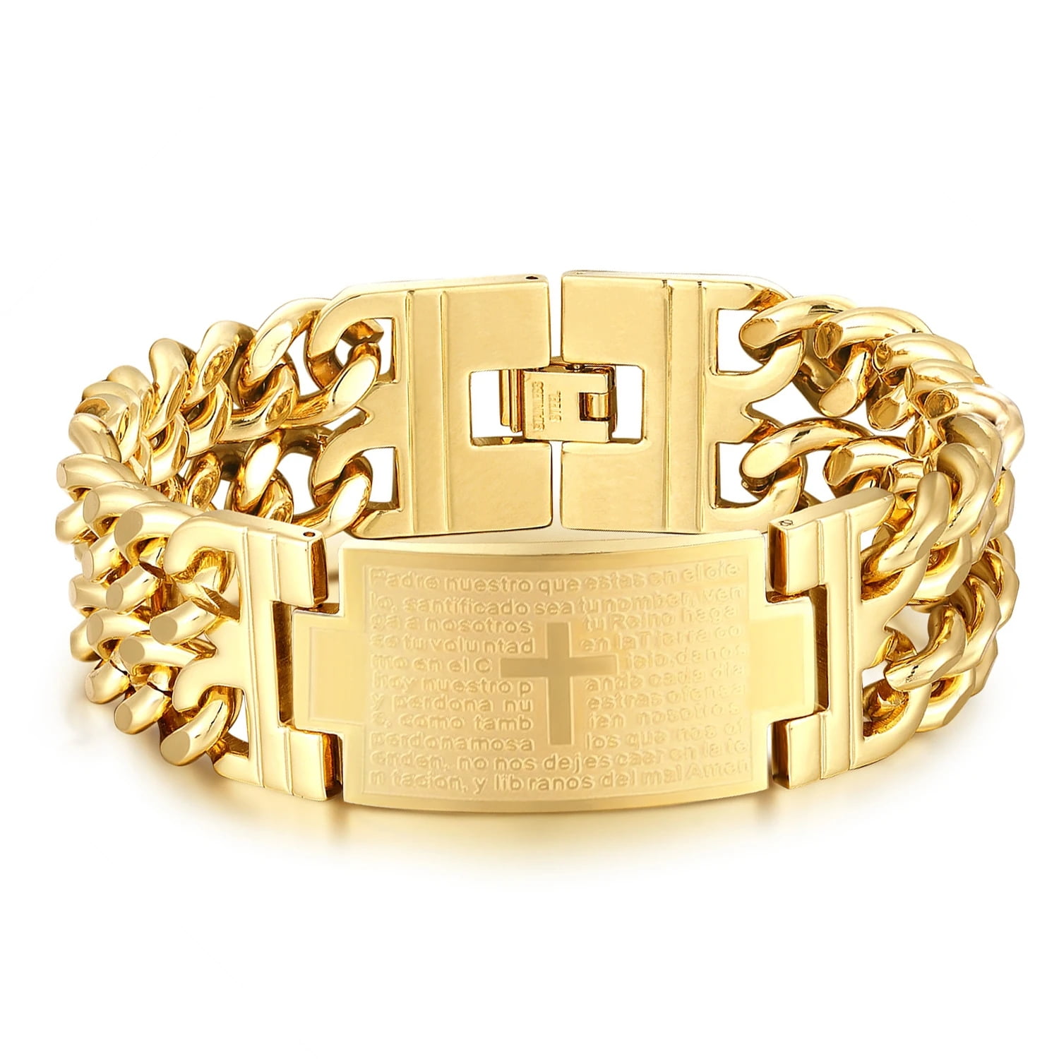 Punk Cuban Link Chain Bracelets Male 14K Yellow Gold Christian Bible ...
