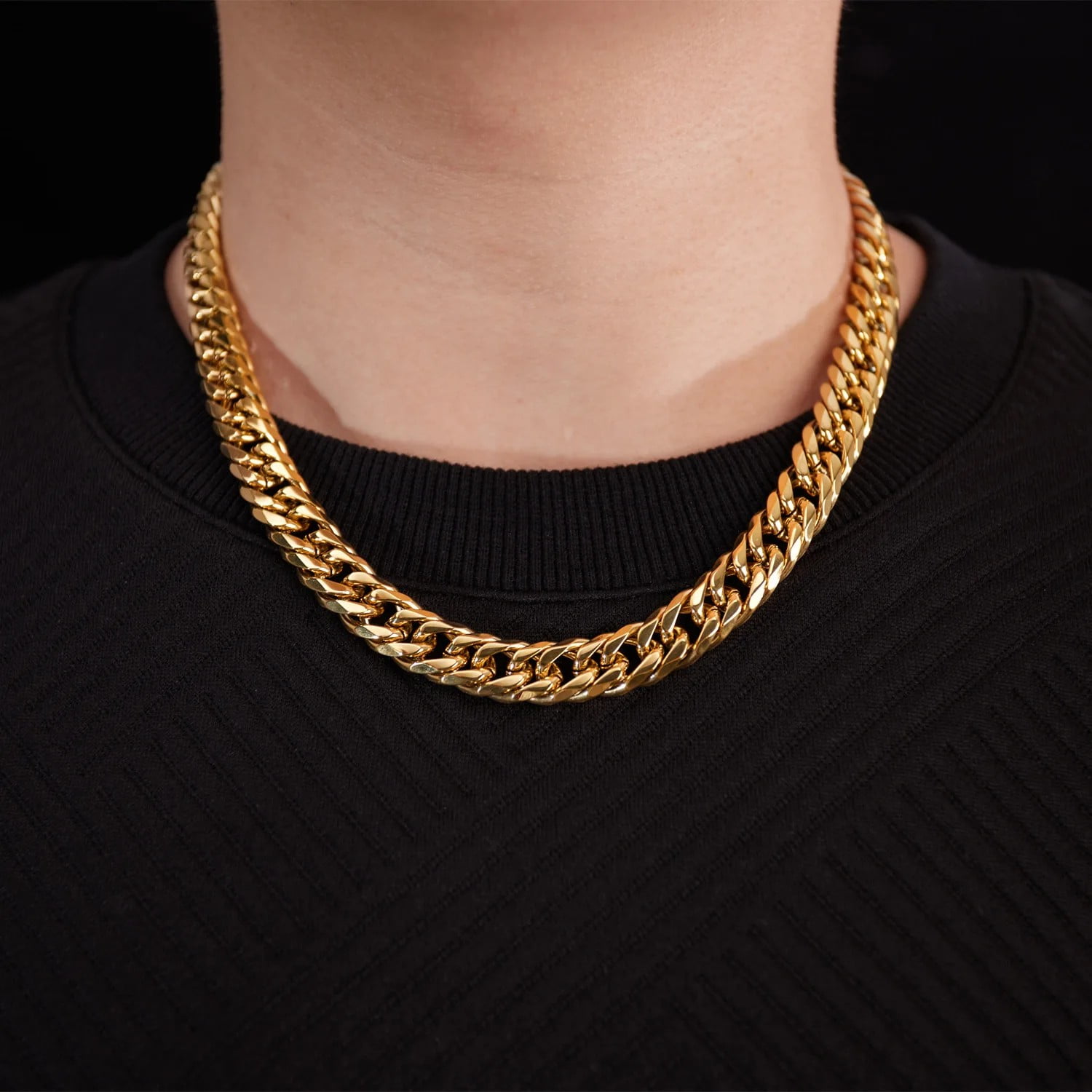 Punk Cuban Link Chain Necklace 14mm Thick Male 14K Yellow Gold Heavy ...
