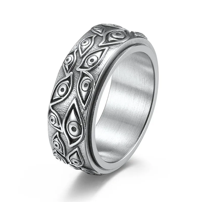 Punk Demon Eye Carved Anti Stress Ring Man 14K Yellow Gold Rotating ...