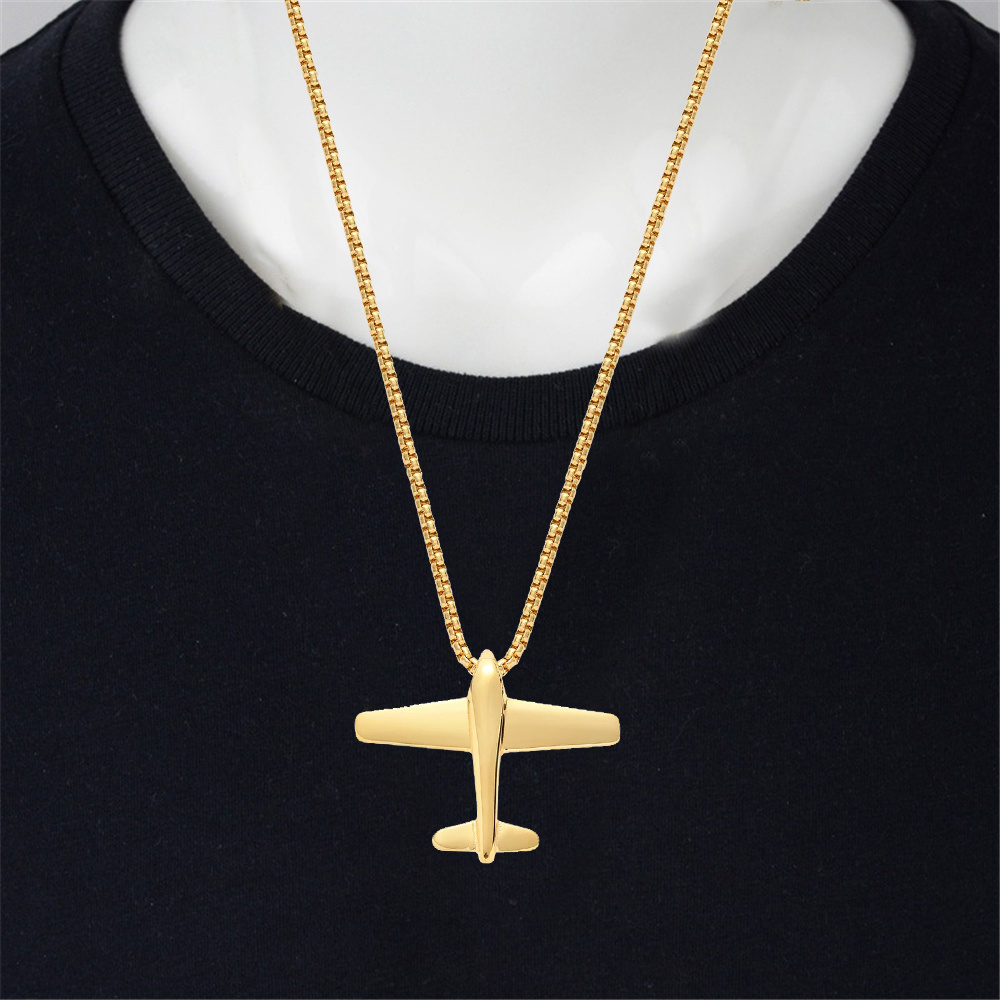 Punk Fashion Cool Airplane Charm Pendant 14K Yellow Gold Aircraft ...