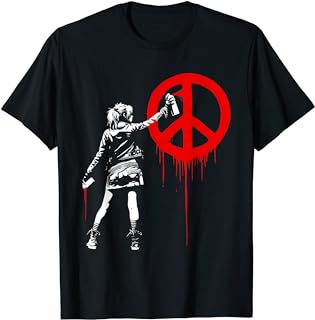 Punk Girl and Peace Sign Street Art, Graffiti Urban Graphic T-Shirt ...