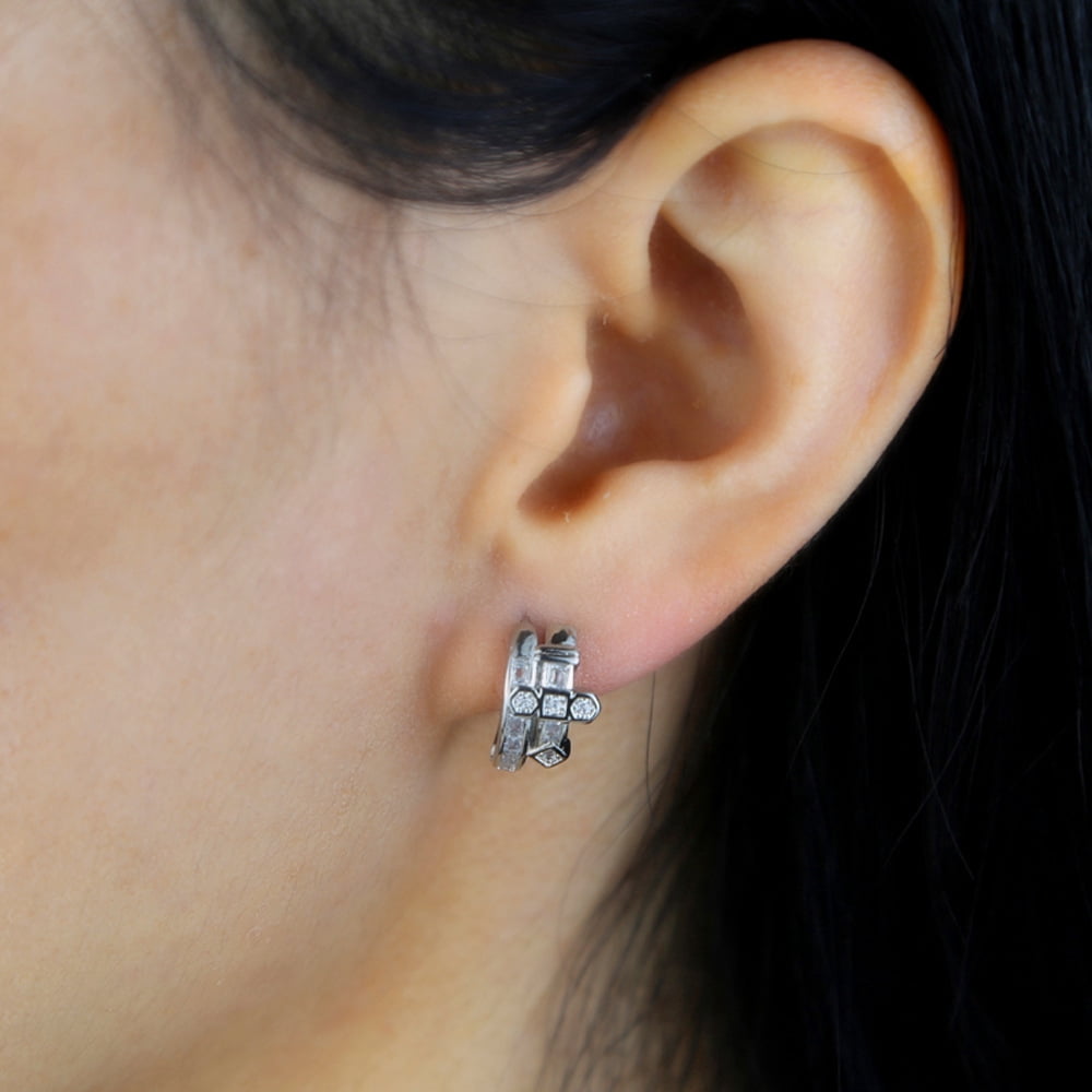 Punk Golden Color Cross Stud 14K Yellow Gold Earrings Hip Hop Cubic ...