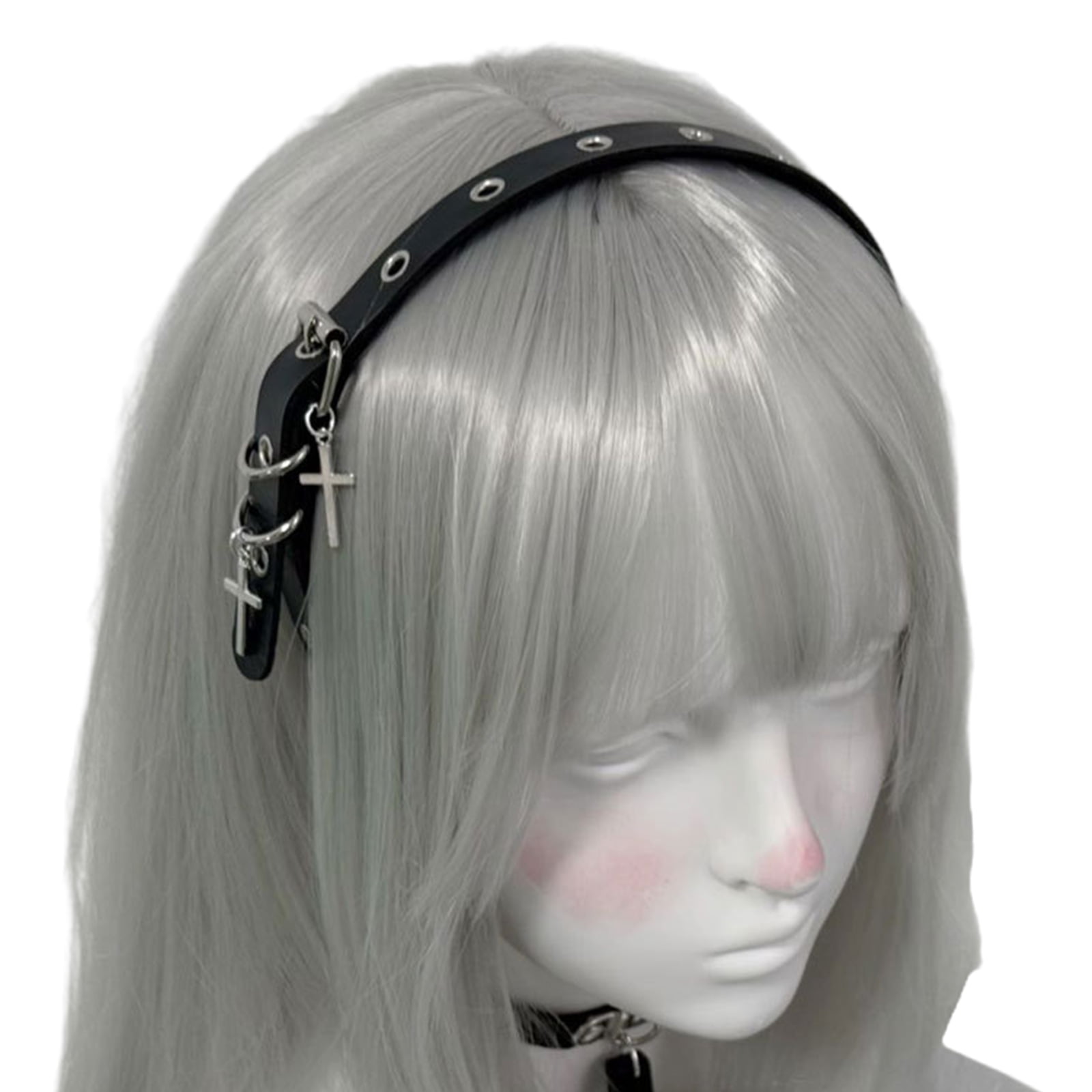 Punk Grommet Crosses Design Leather Headband For Women Daily Use ...