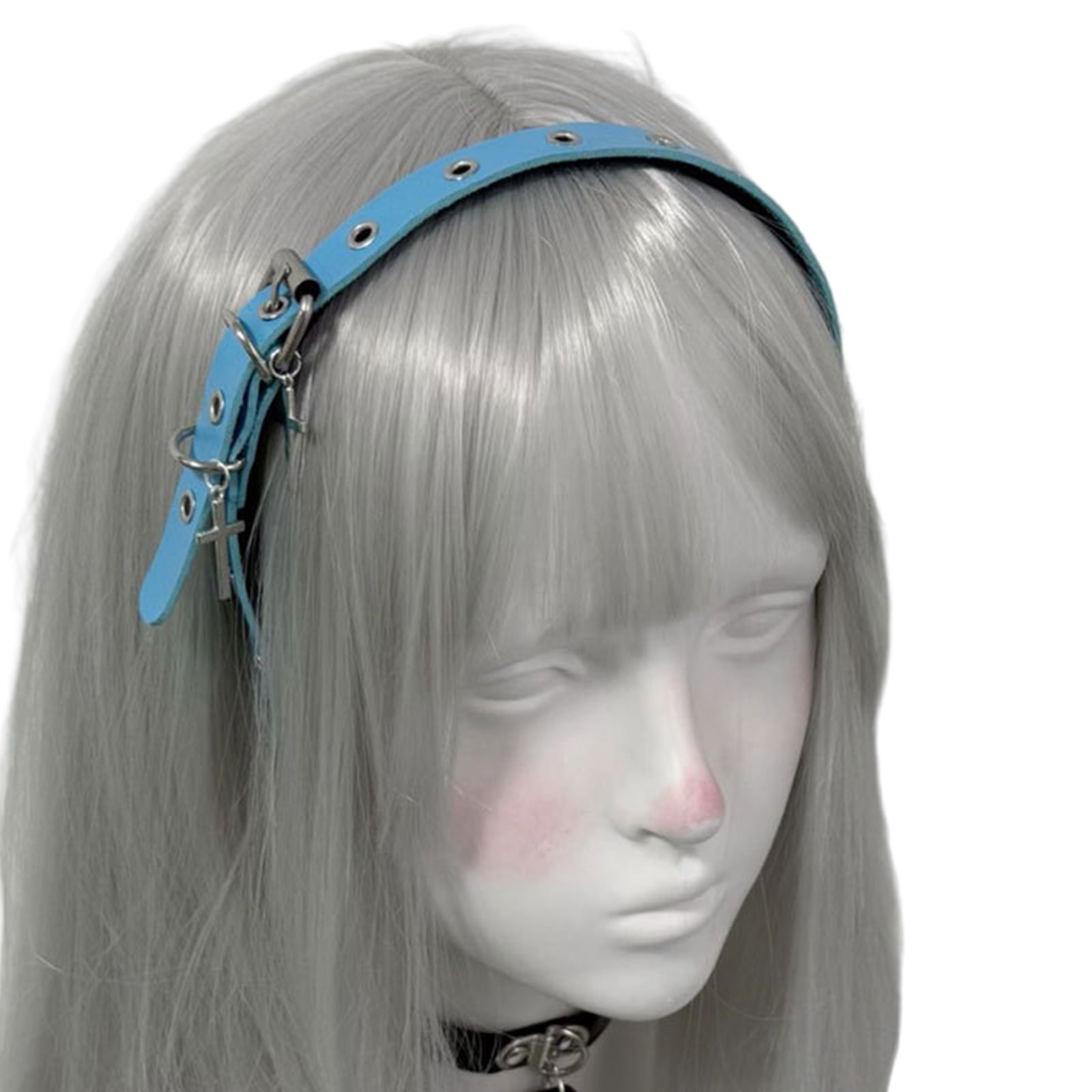 Punk Grommet Crosses Design Leather Headband For Women Daily Use ...