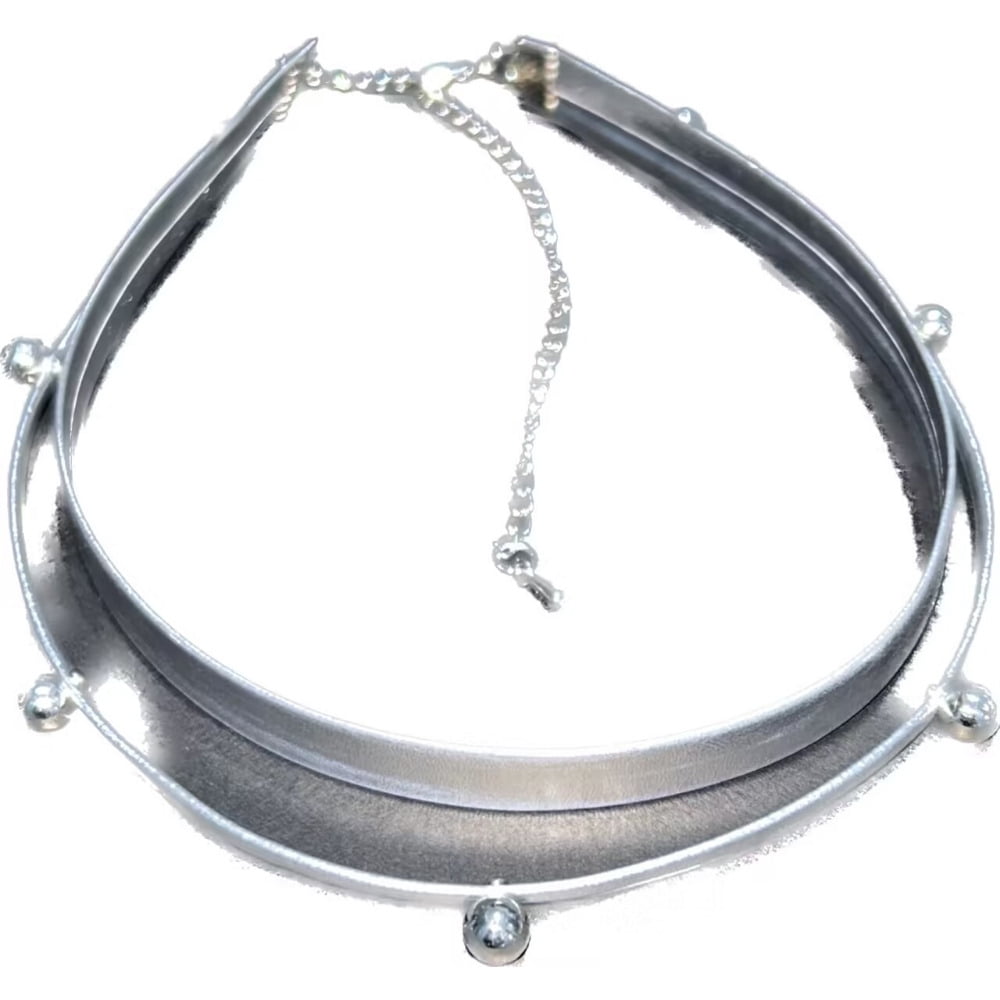 Punk Hip-hop Style Double Layer Choker with Silver-white Leather Cord ...