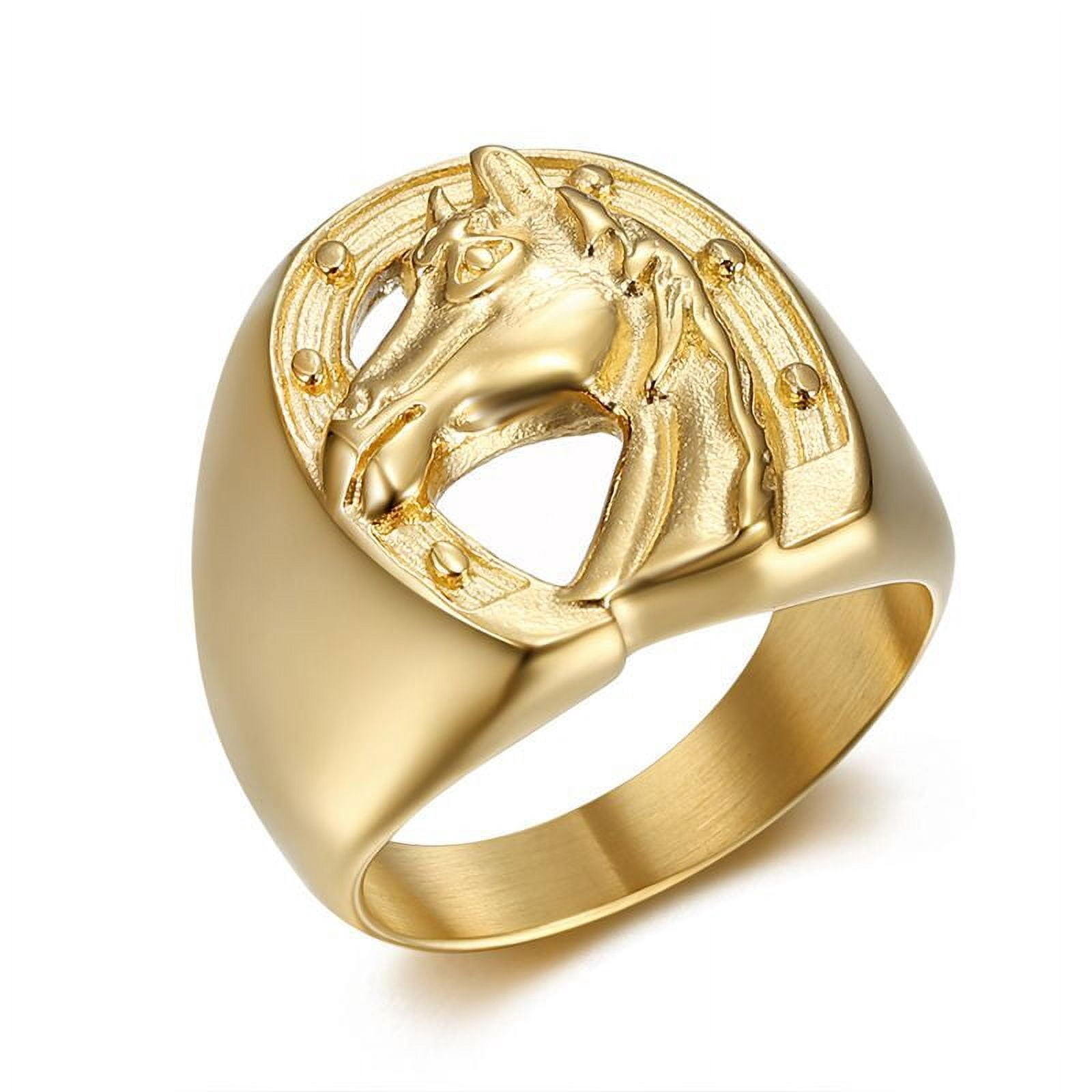 Punk Horseshoe Horse Head Ring Male Wholesale 14K Yellow Gold Big ...