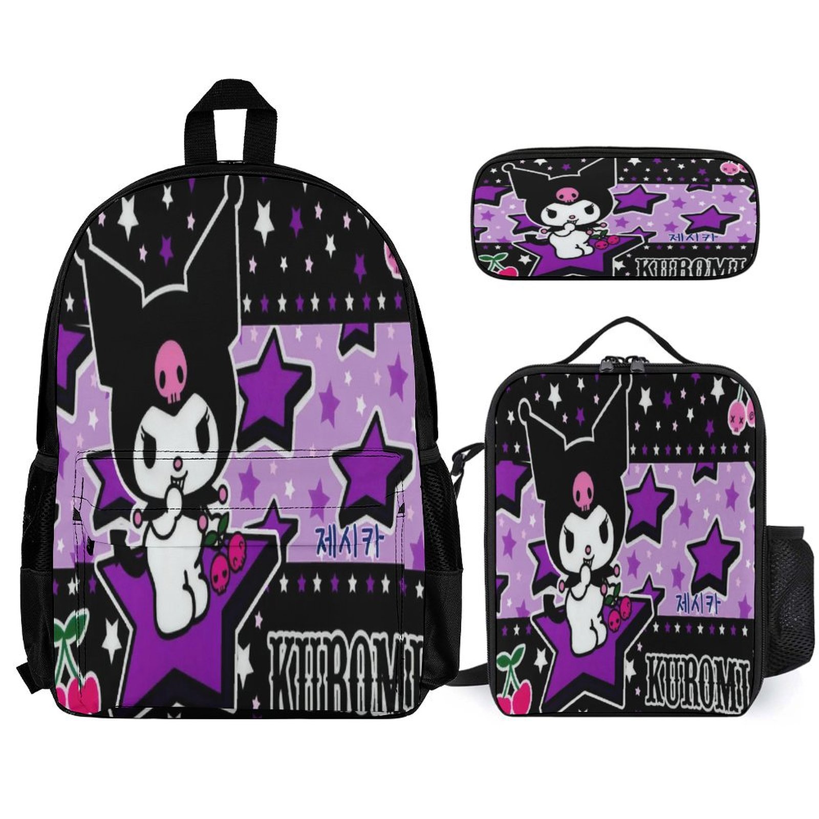 Punk Kuromi Backpack 3 PCS Set Laptop Backpack with Pencil Case Lunch ...