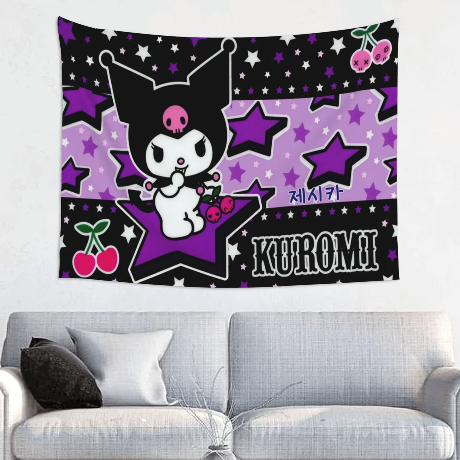 Punk Kuromi Wall Tapestry Cartoon Poster for Bedroom Aesthetics Funny ...