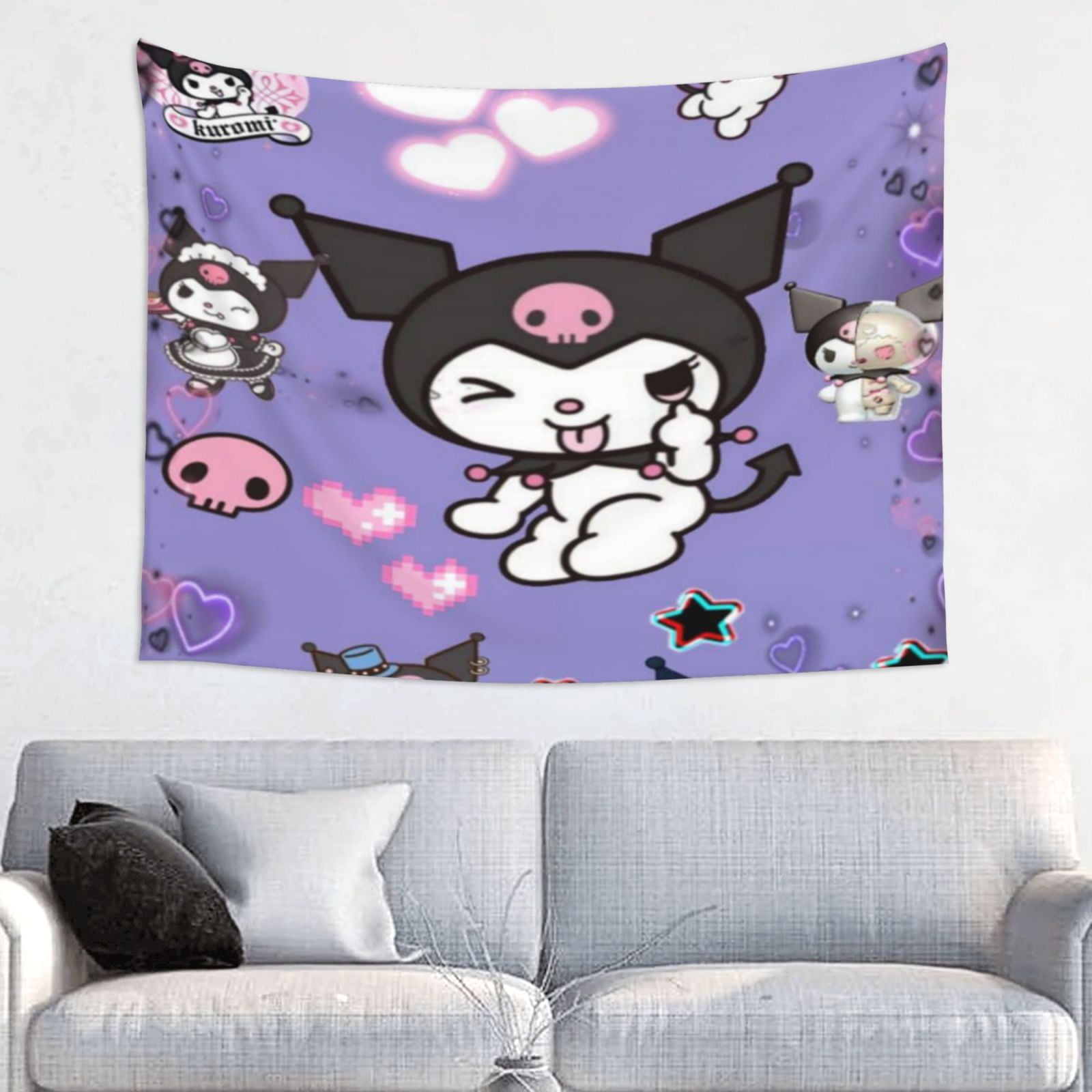 Punk Kuromi Wall Tapestry Cartoon Poster for Bedroom Aesthetics Funny ...
