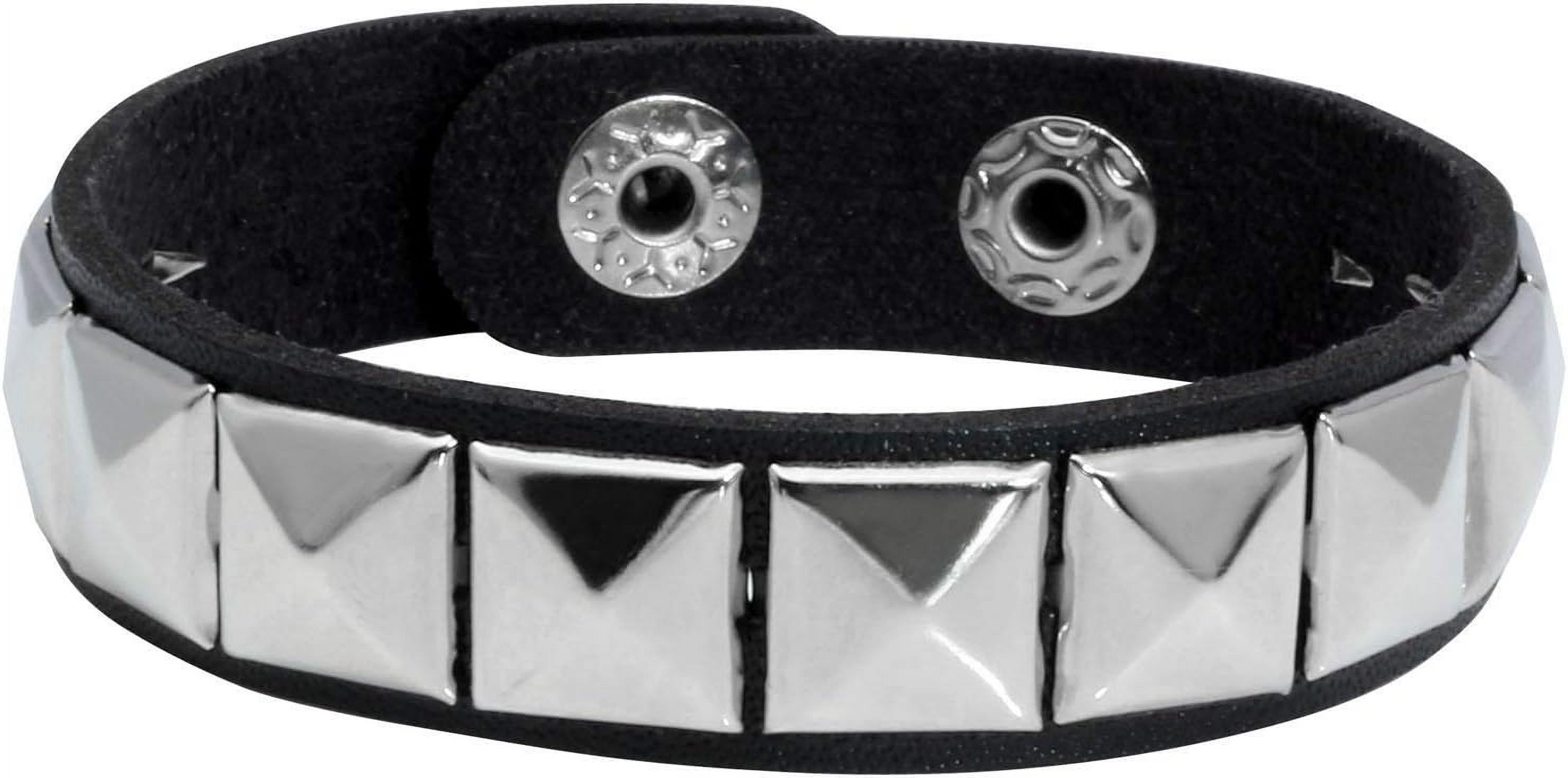 Punk Leather Bracelet for Men Silver Pyramid Studs Wristband Punk Black ...