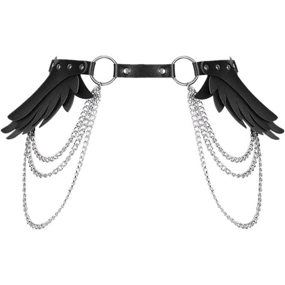 Punk Leather Waist Chain Belt, Y2k Style Angel Rivet Waist Belt, PU ...