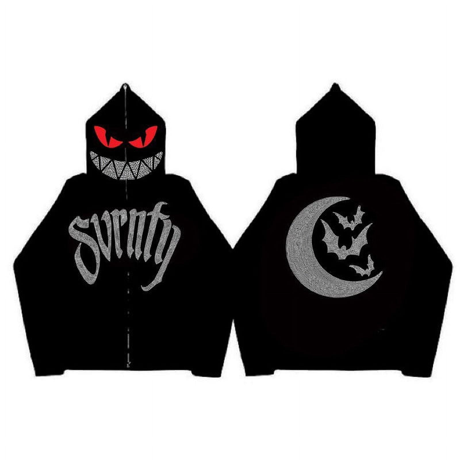Punk Men Y2K Fashion Hoodie Evil Rhinestones Graphics Zip Up Clothes ...