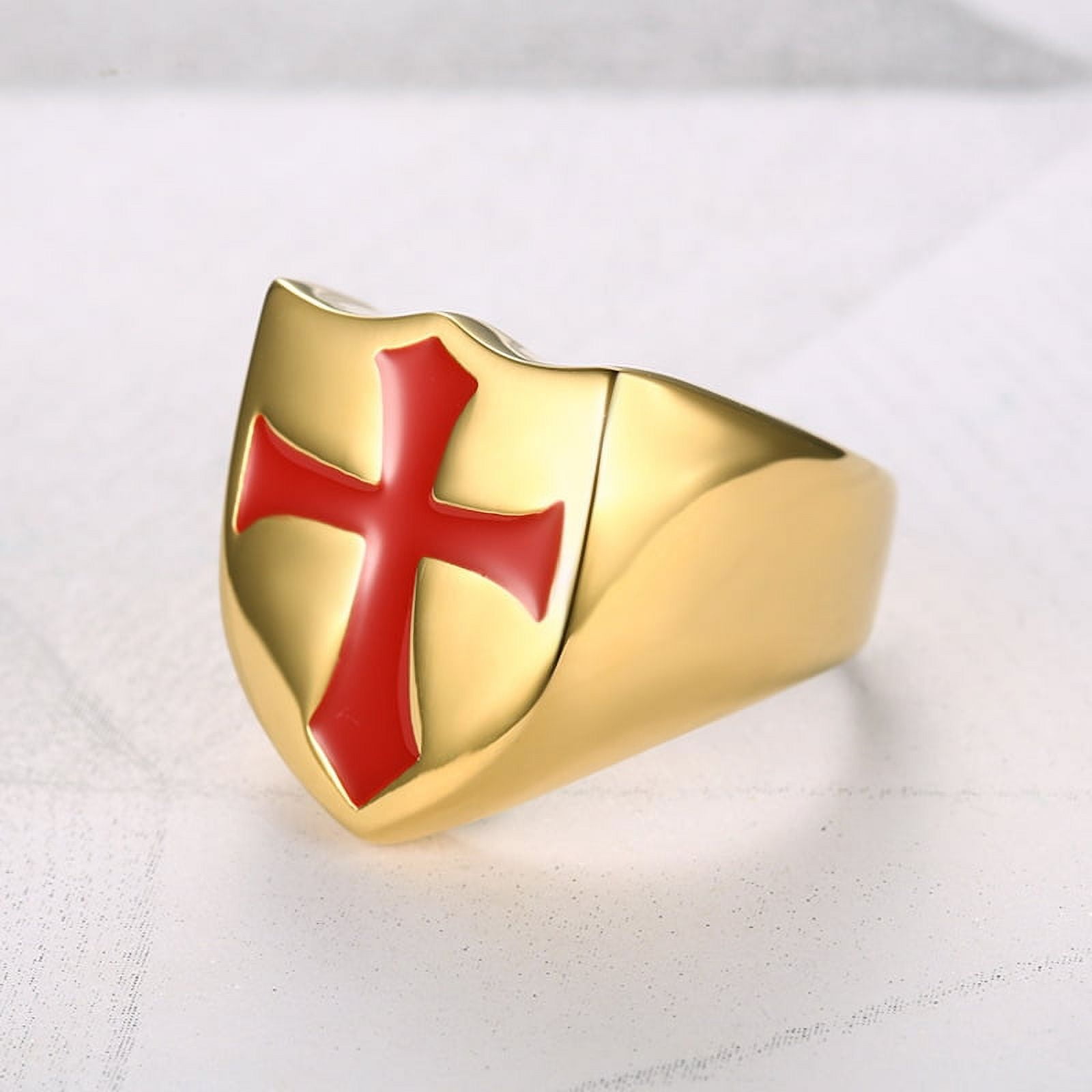 Punk Men's Knights Templar Ring Red Cross 14K Yellow Gold Shield Rings Jewelry - Walmart.com
