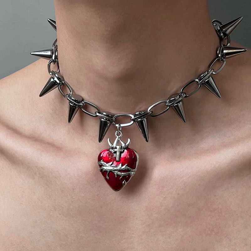 Punk Metal Thorn Rivet Choker Necklace For Men Woman Gothic Hip Hop ...