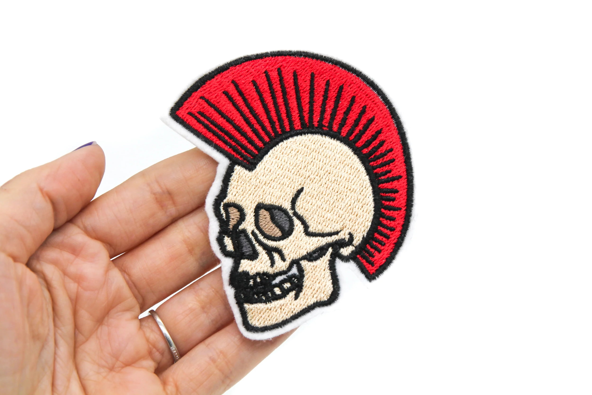 Punk Mohawk Skull Iron On Embroidered Patch - Walmart.com