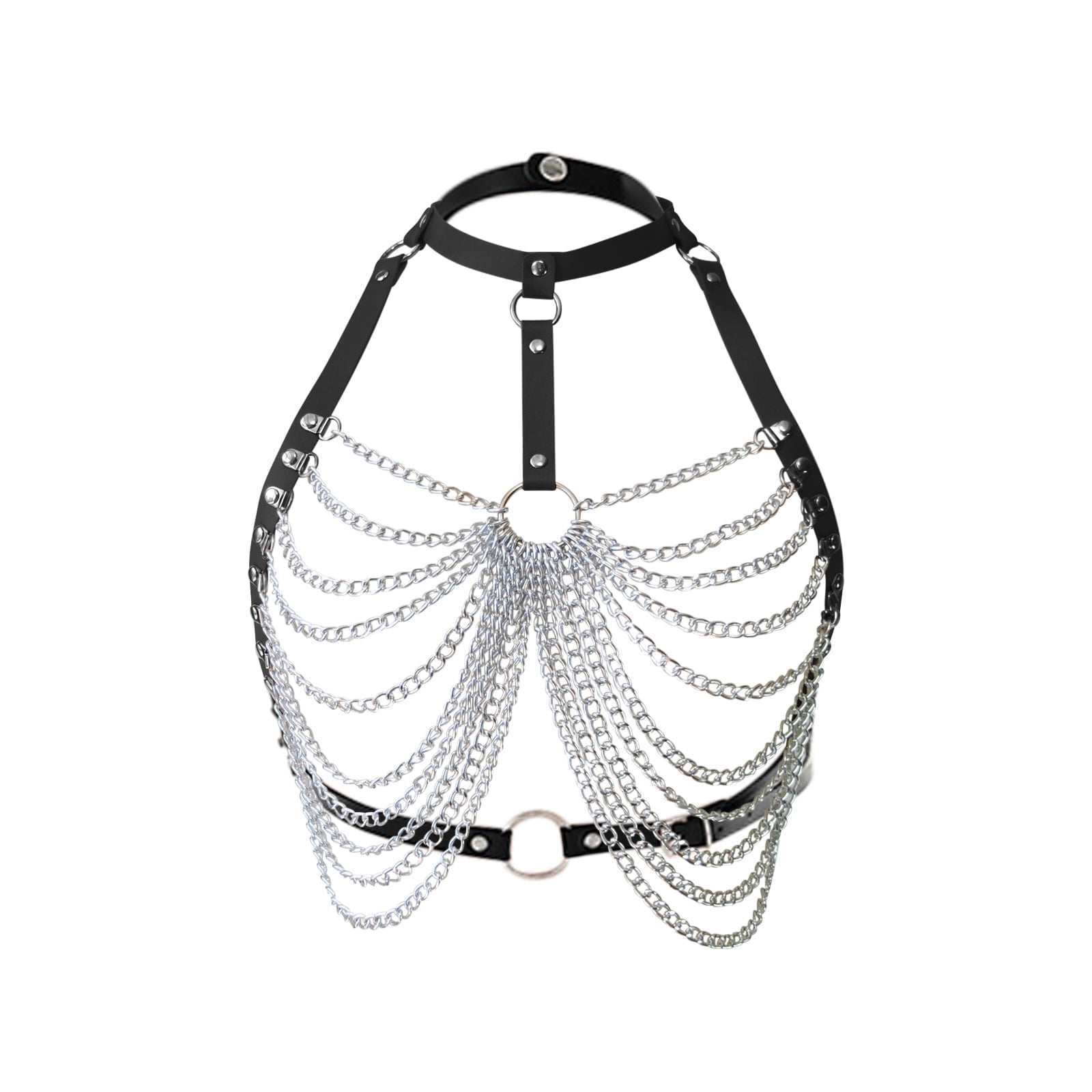 Punk PU Leather Multi Layer Chain Bra Chain Metal Body Chain Nightwear ...