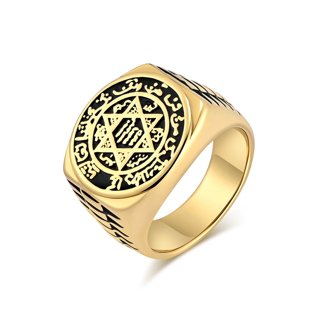 Punk Rock 14K Yellow Gold 12 Constellations Star of David Amulet Round ...