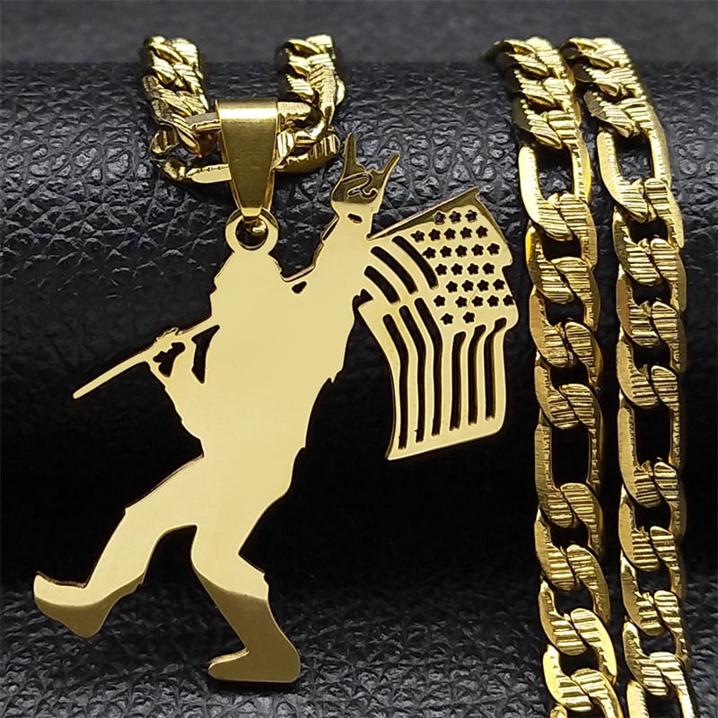 Punk Rock Man Bigfoot United State Map Pendant Necklace for Women Men ...