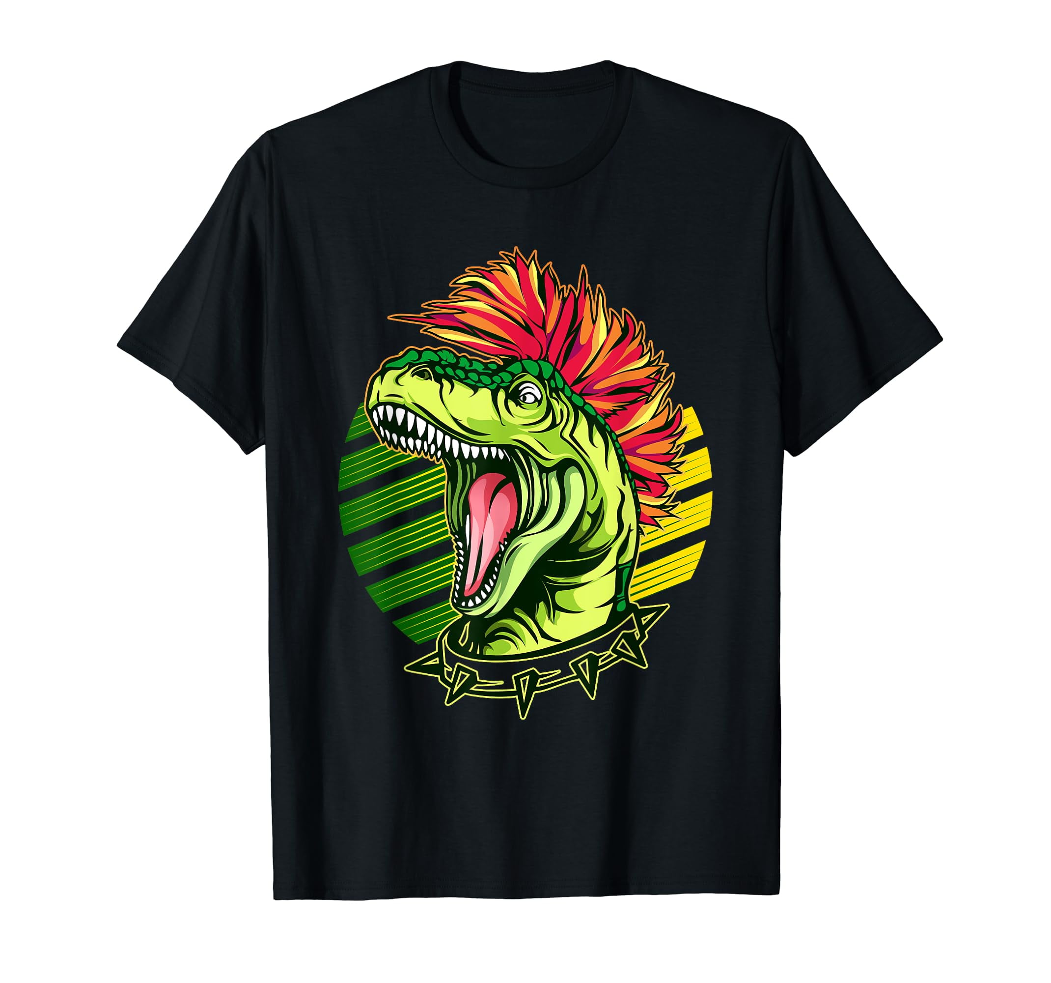 Punk Rock Mohawk Dinosaur T-Rex Retro 80's 90's Rocker Black T-Shirt ...