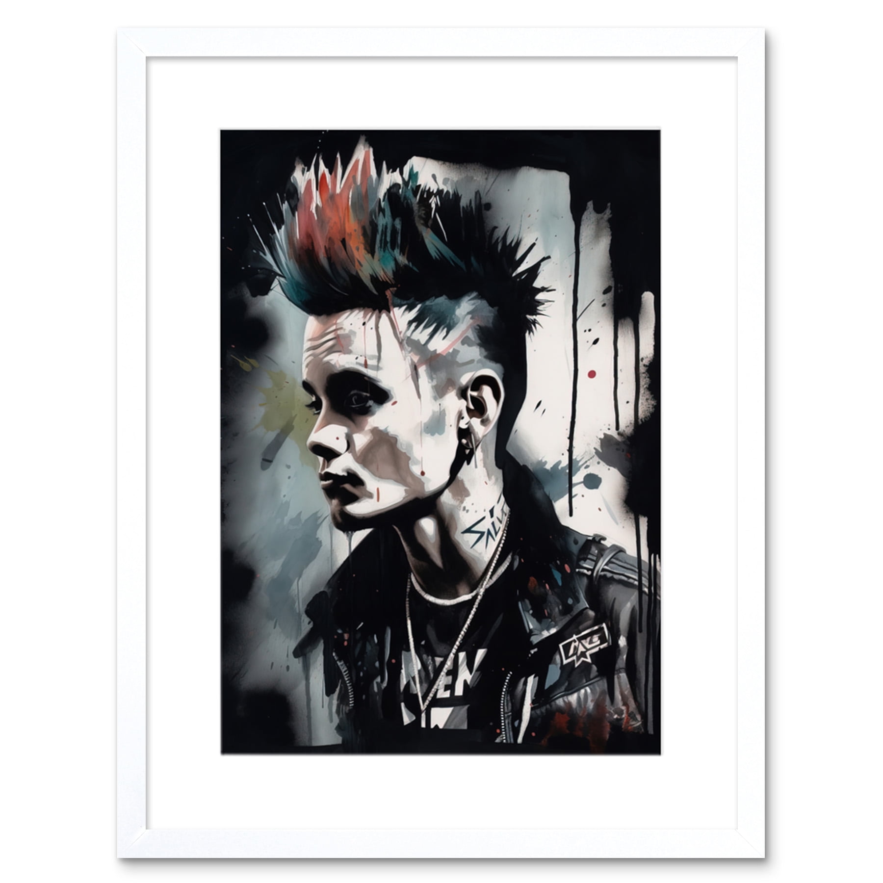 Punk Rock Music Fashion Young Man with a Mohawk Modern Watercolour ...