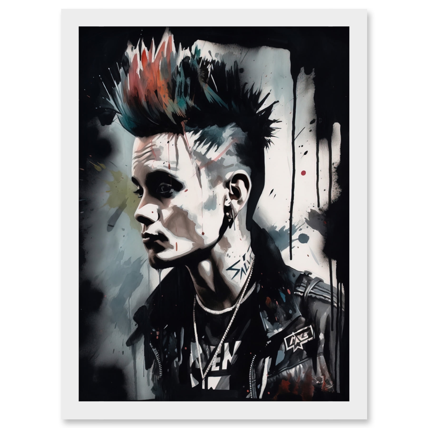 Punk Rock Music Fashion Young Man with a Mohawk Modern Watercolour ...