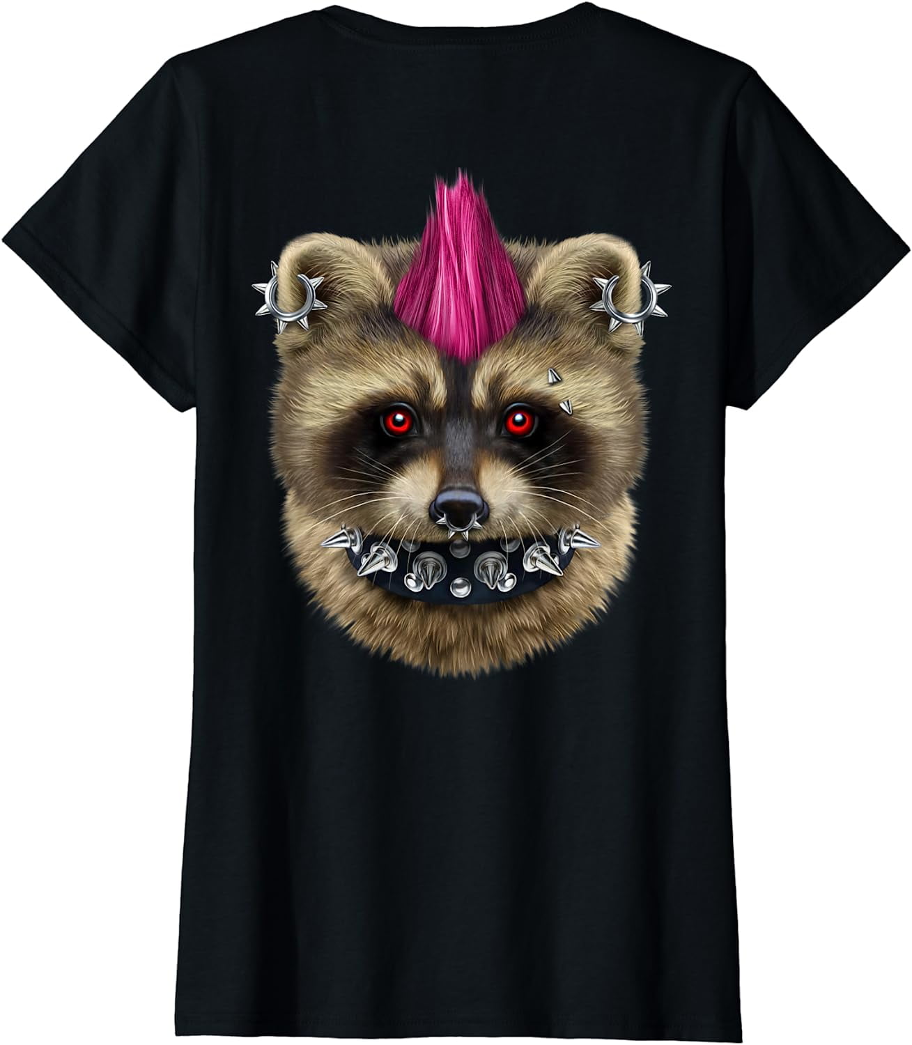 Punk Rock Raccoon with Mohawk and Heavy Metal Makeup T-Shirt - Walmart.com