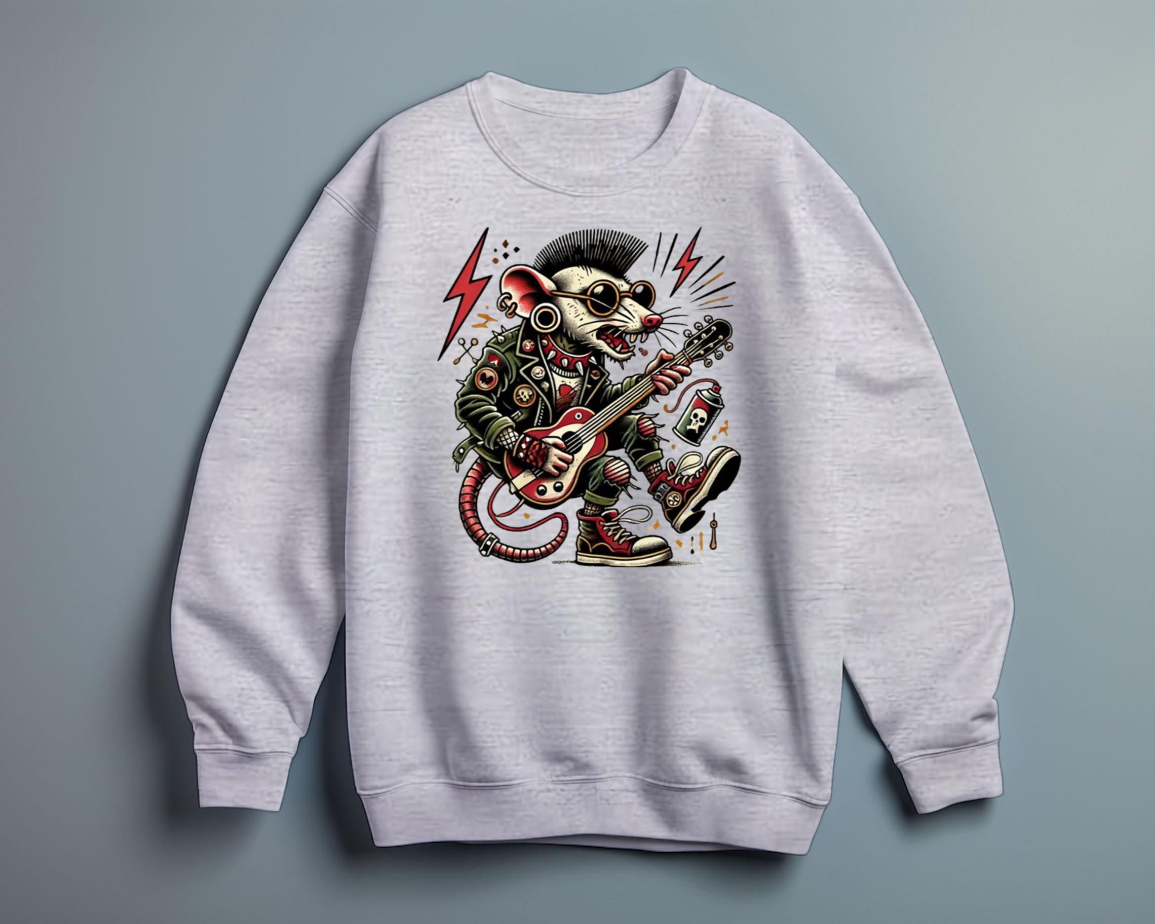 Punk Rock Rat Illustration - Edgy Guitar Rebel Street Art Shirt-C ...