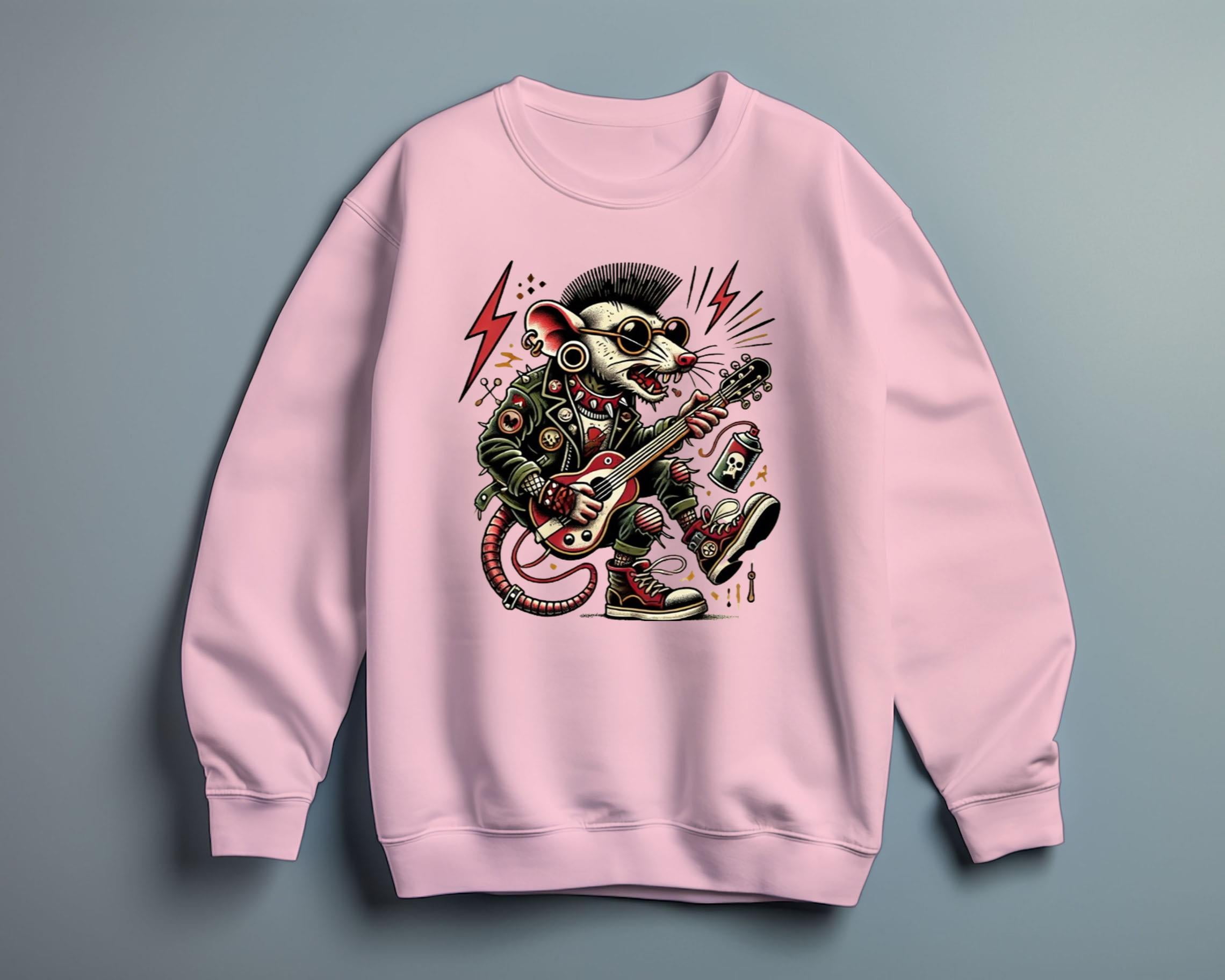 Punk Rock Rat Illustration - Edgy Guitar Rebel Street Art Shirt-C ...