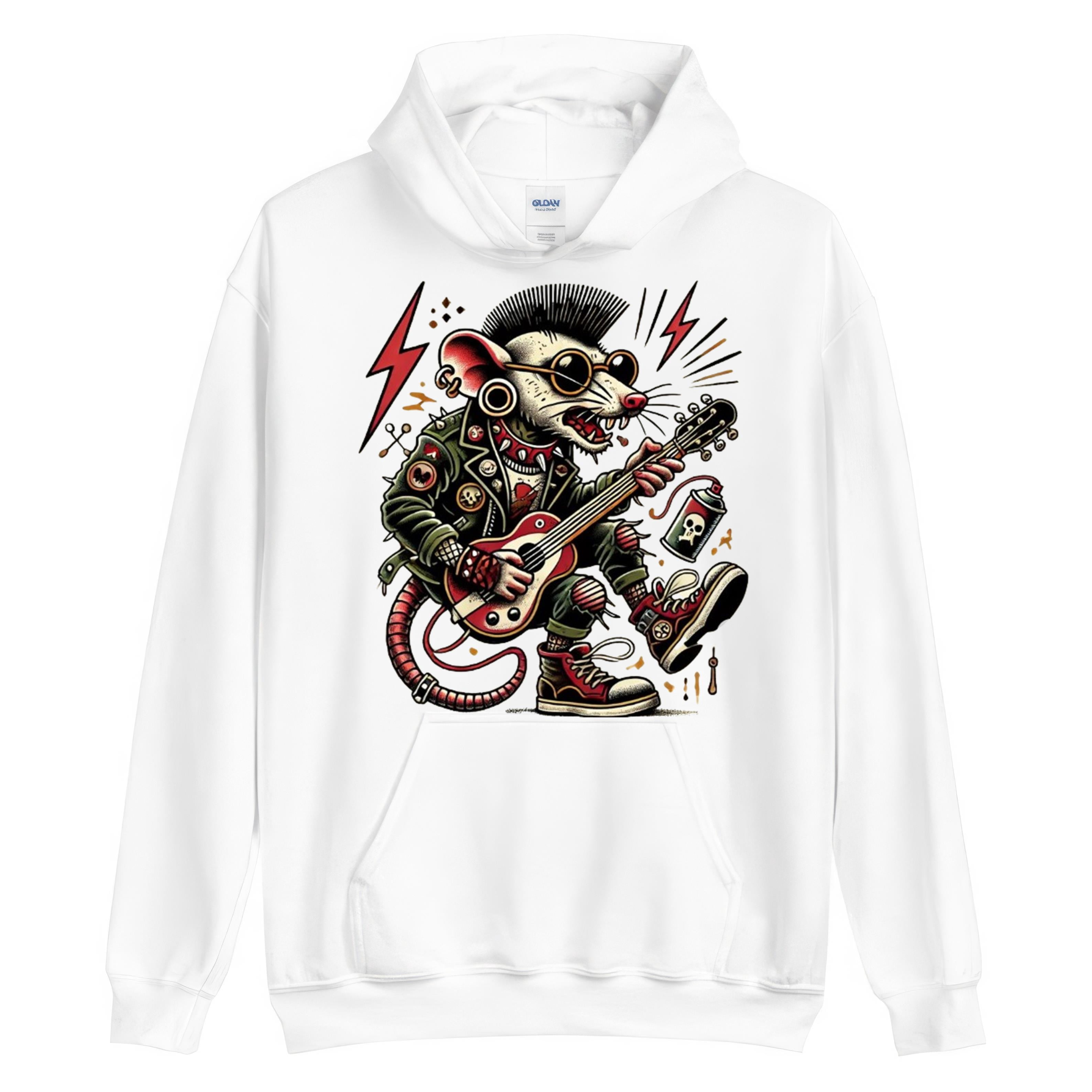 Punk Rock Rat Illustration - Edgy Guitar Rebel Street Art Shirt-C ...