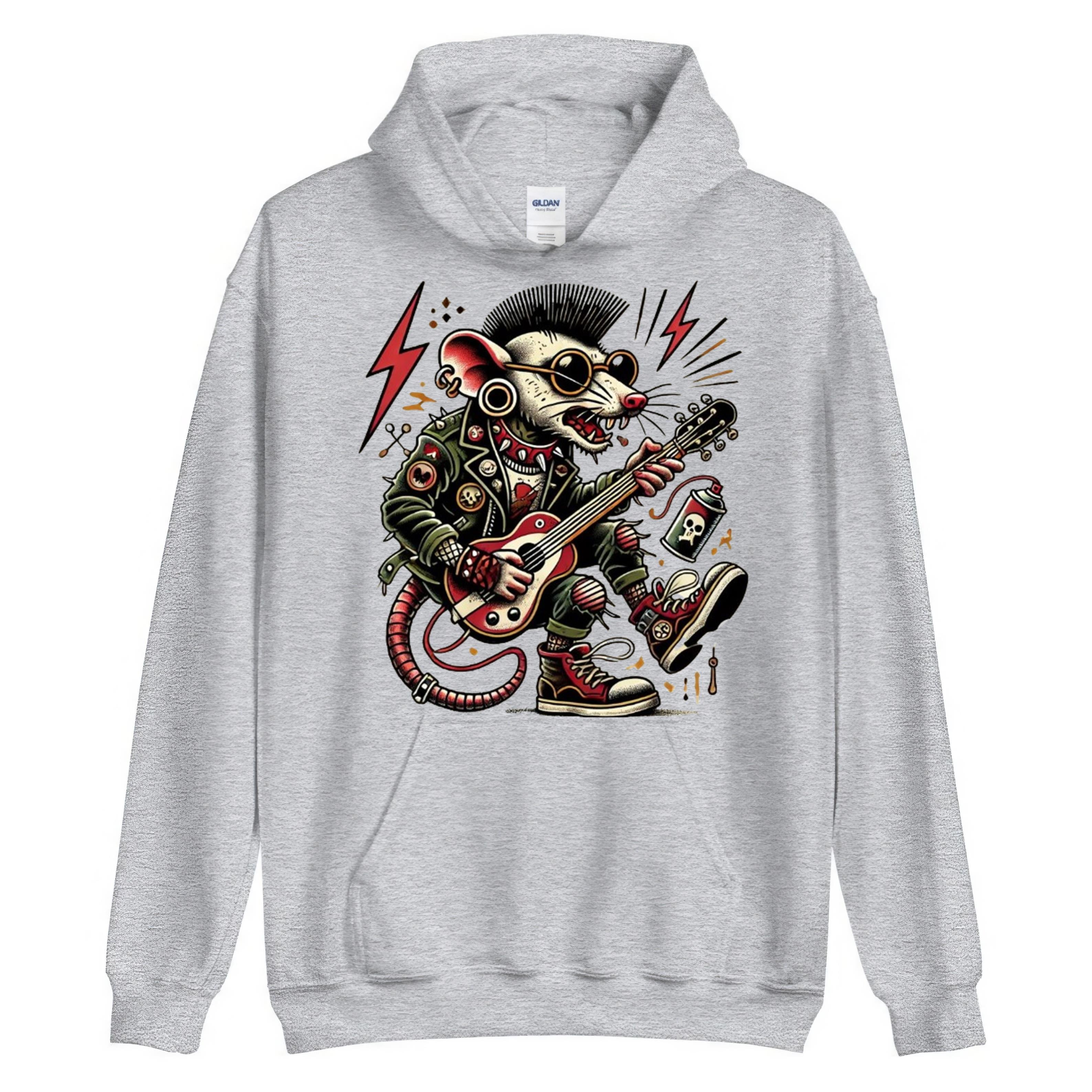 Punk Rock Rat Illustration - Edgy Guitar Rebel Street Art Shirt-C ...