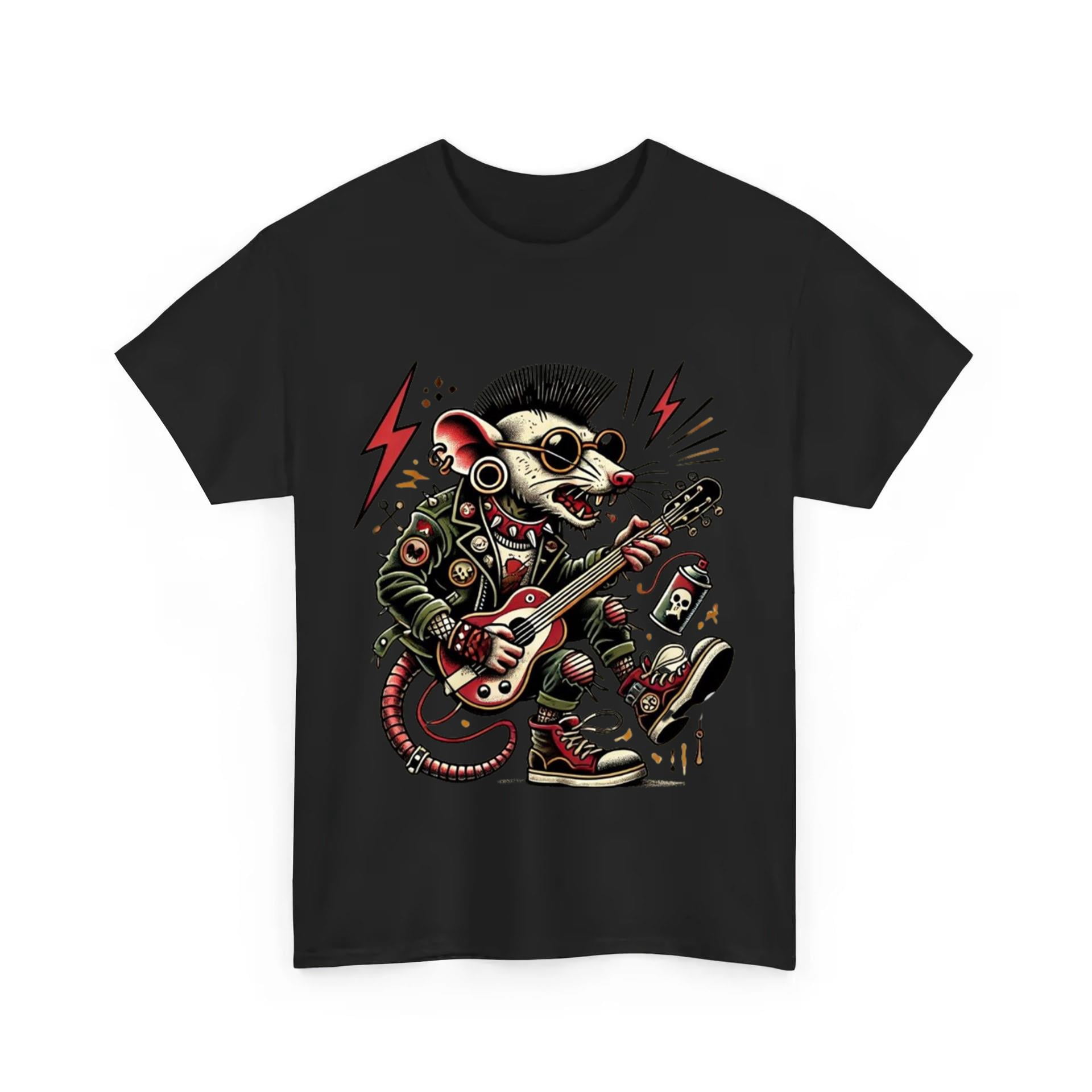 Punk Rock Rat Illustration - Edgy Guitar Rebel Street Art Shirt-C ...