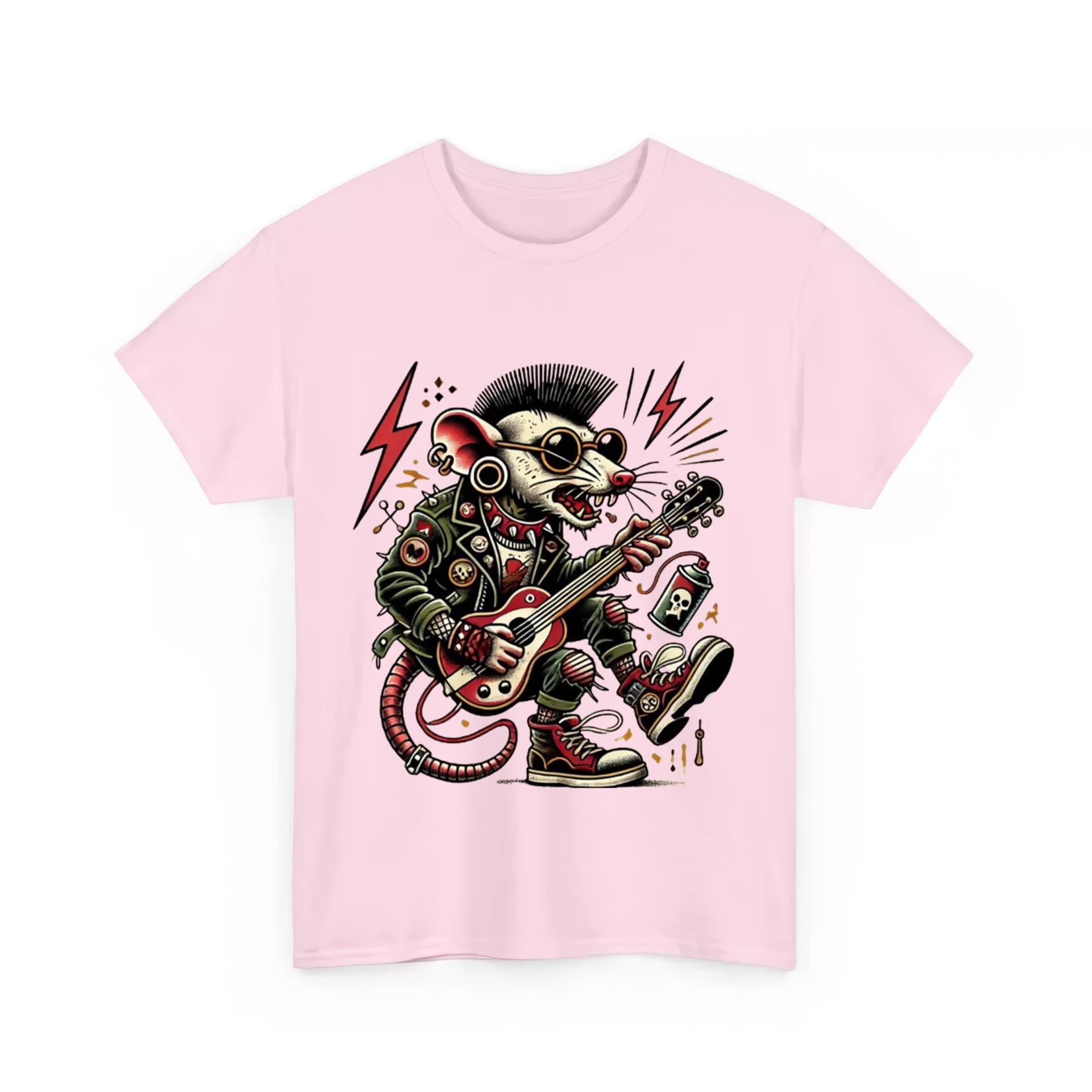 Punk Rock Rat Illustration - Edgy Guitar Rebel Street Art Shirt-C ...