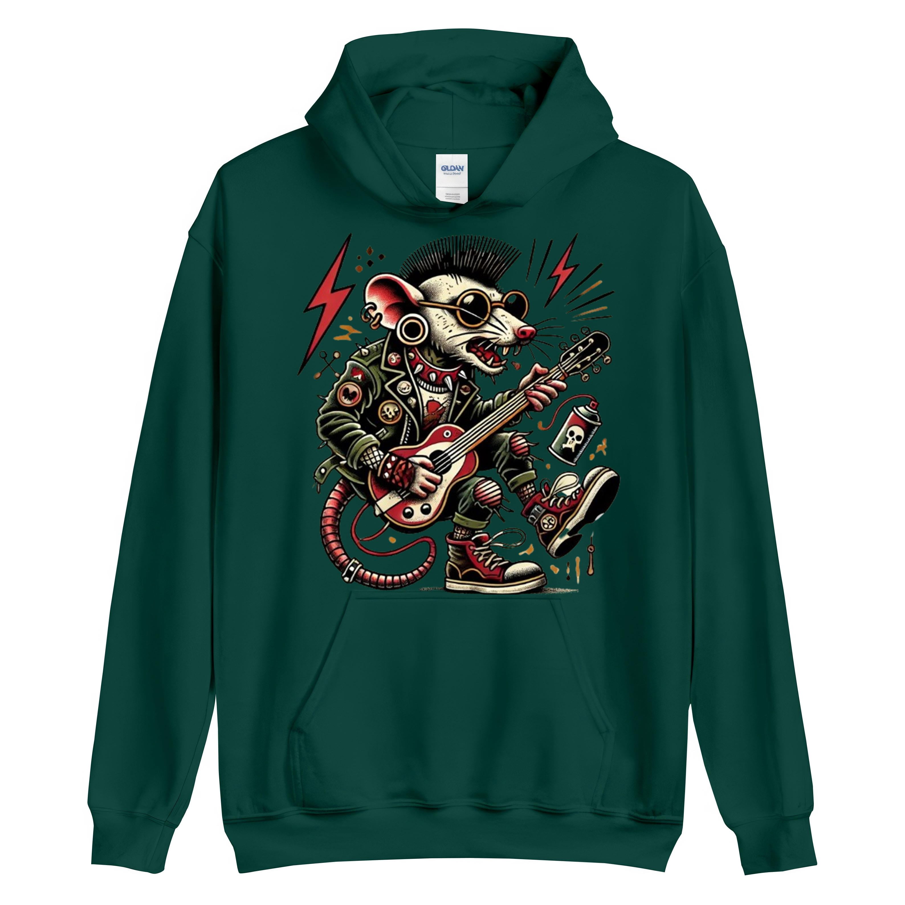 Punk Rock Rat Illustration - Edgy Guitar Rebel Street Art Shirt-C ...