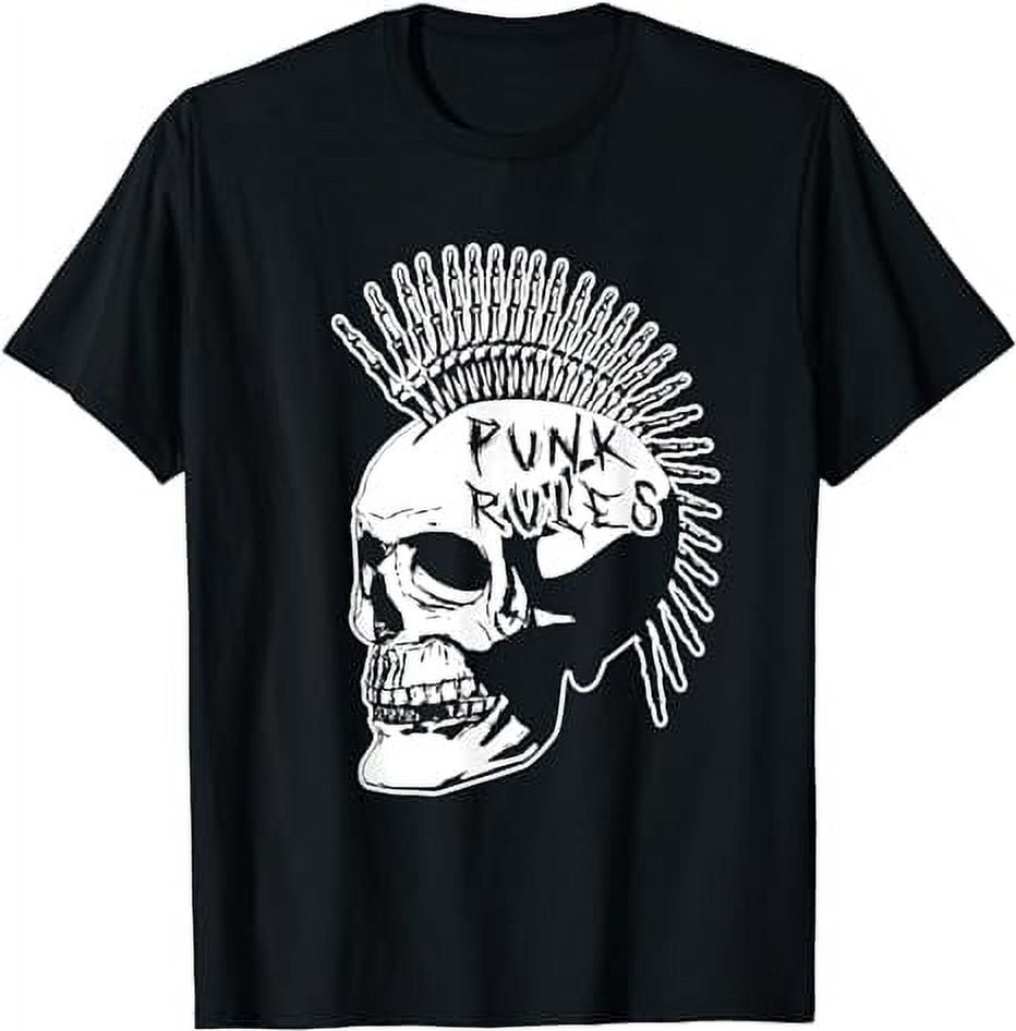 Punk Rock Rules Heavy Metal Skull Punker Rocker Mohawk Music T-Shirt ...