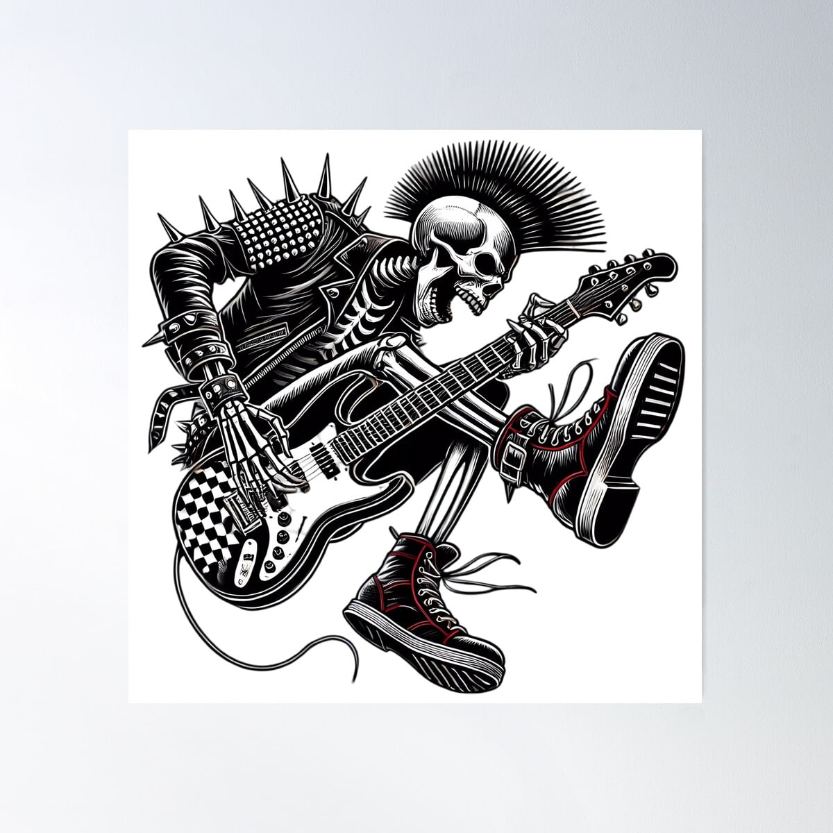 Punk Rock Skeleton Jamming Out. Poster Wall Art, Modern Wall Decor For ...