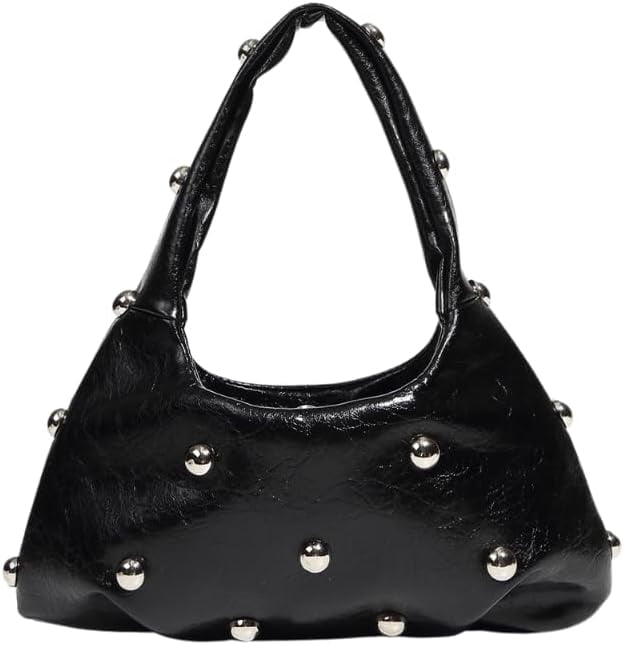 Punk Rock Studded Leather Hobo Handbags for Women Silver Studs Y2k ...