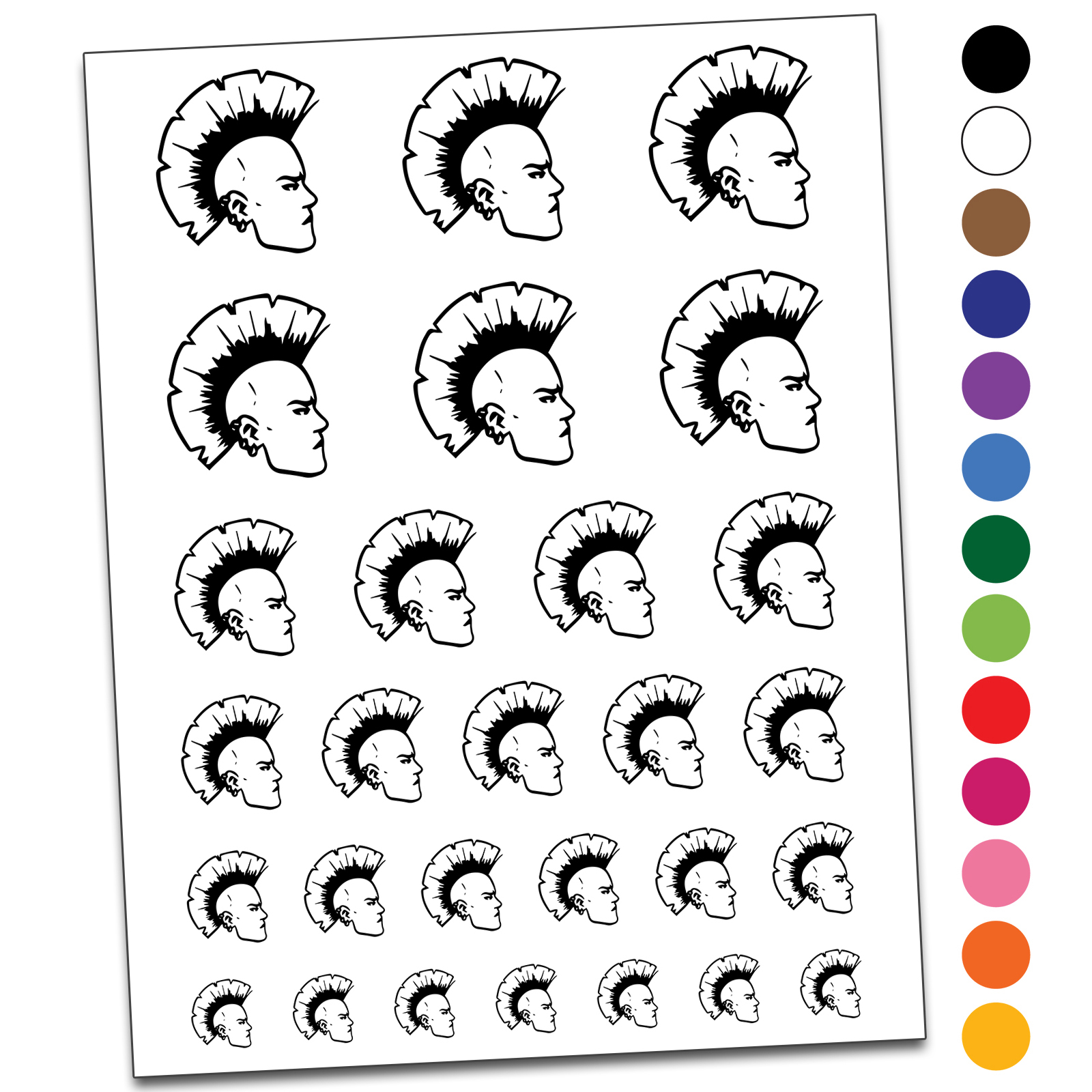 Punk Rocker with Mohawk Water Resistant Temporary Tattoo Set Fake Body ...