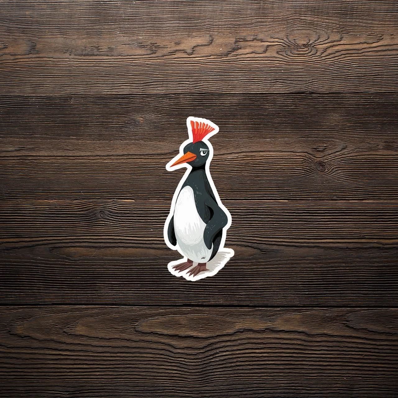 Punk Rockhopper Penguin Sticker - Cute Cartoon Bird With Red ...