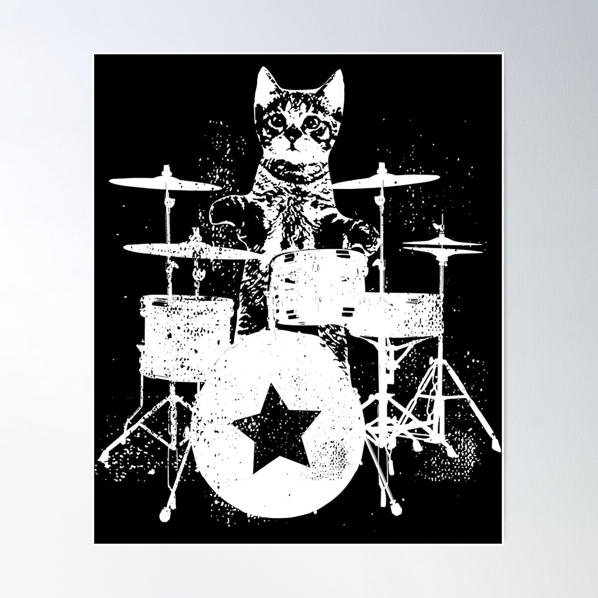 Punk Rockstar Kitten Cat Drummer Playing Drums Poster Wall Art, Modern ...