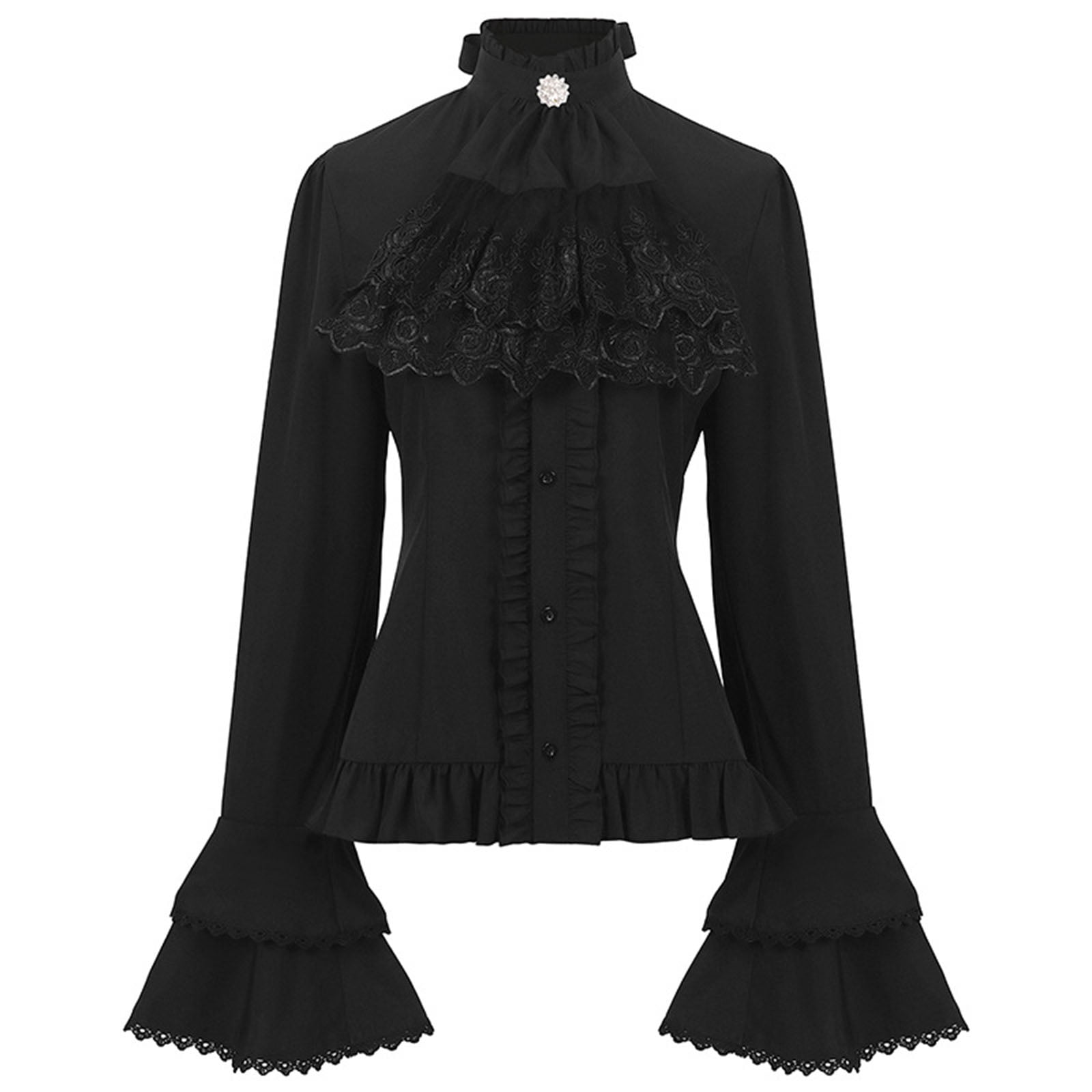 Punk Ruffled Lace Stand Collar Shirt Victorian Renaissances Flared ...
