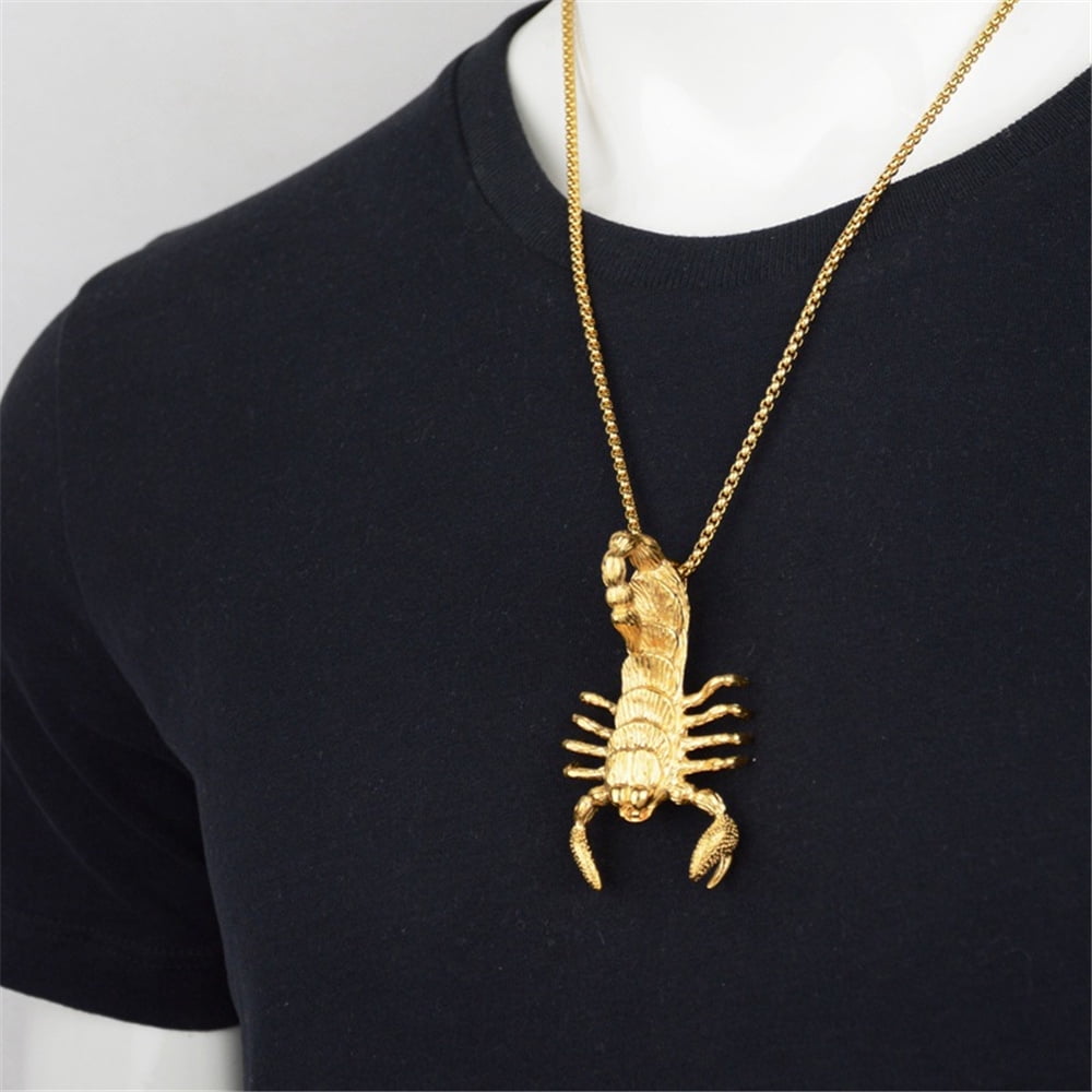 Punk Scorpio Scorpion Pendant Necklaces Male 14K Yellow Gold Statement ...