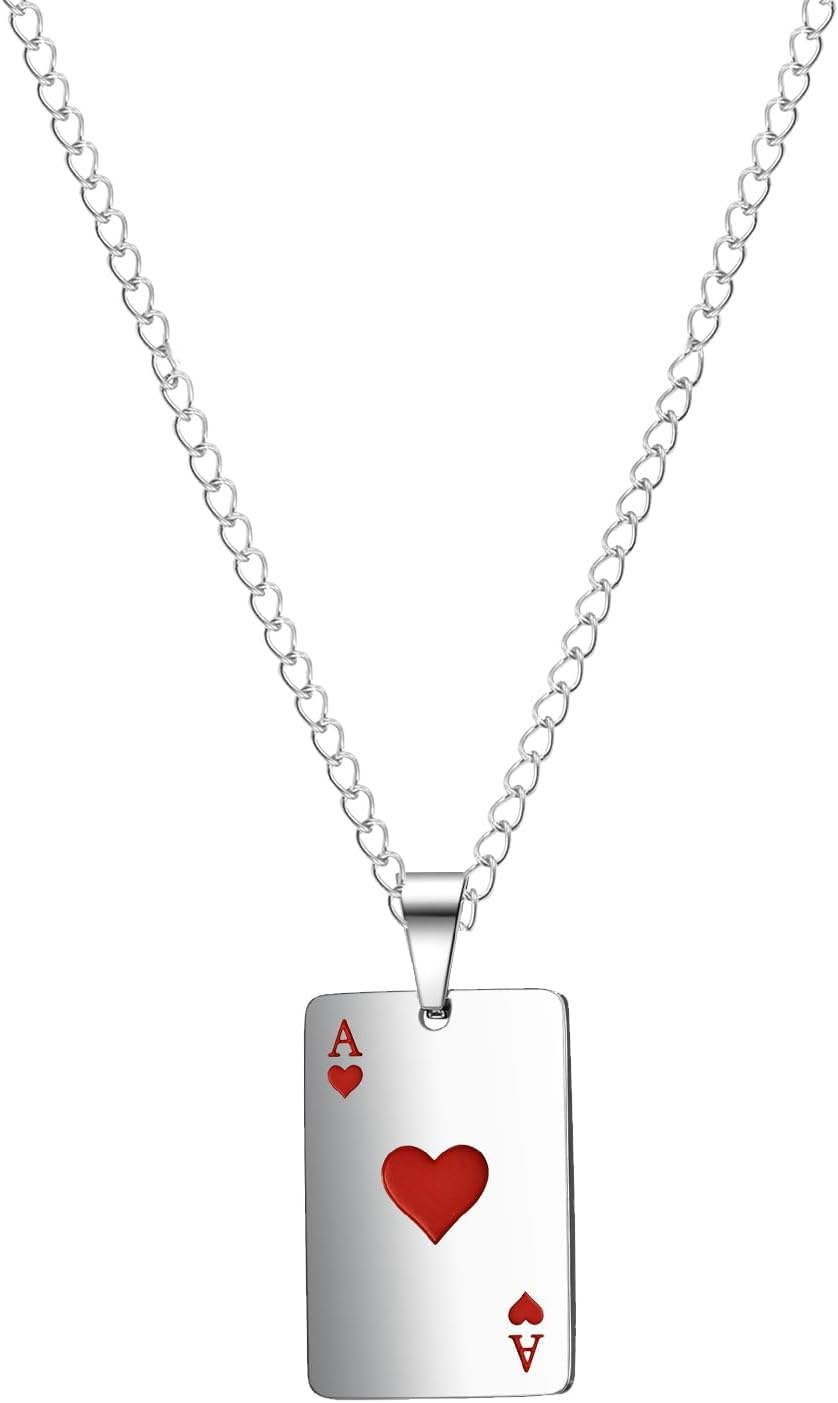 Punk Stainless Steel Playing Card Pendant Necklace for Women Men Lucky ...