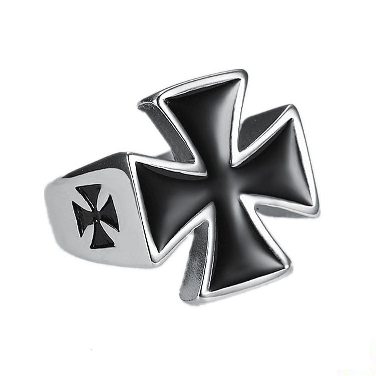 Punk US Size 7-14# 14K White Gold High Quality Black Enamel Iron Cross ...